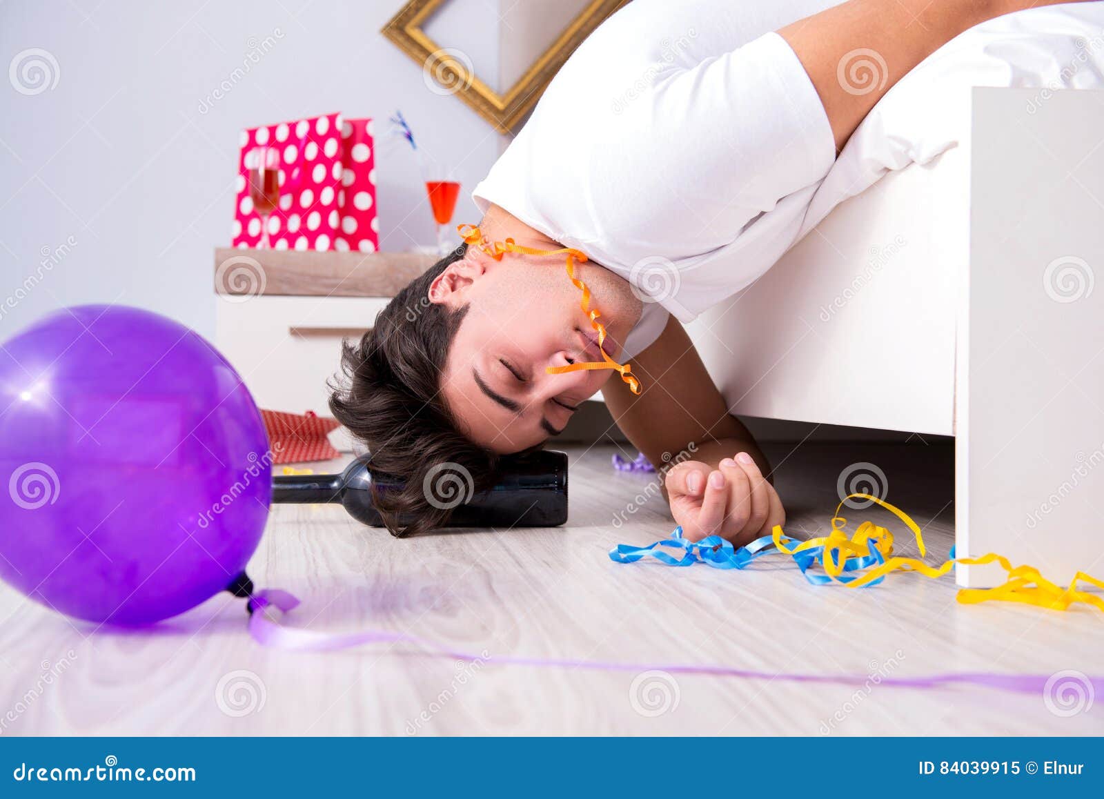The Man at Home after Heavy Partying Stock Image - Image of festive ...