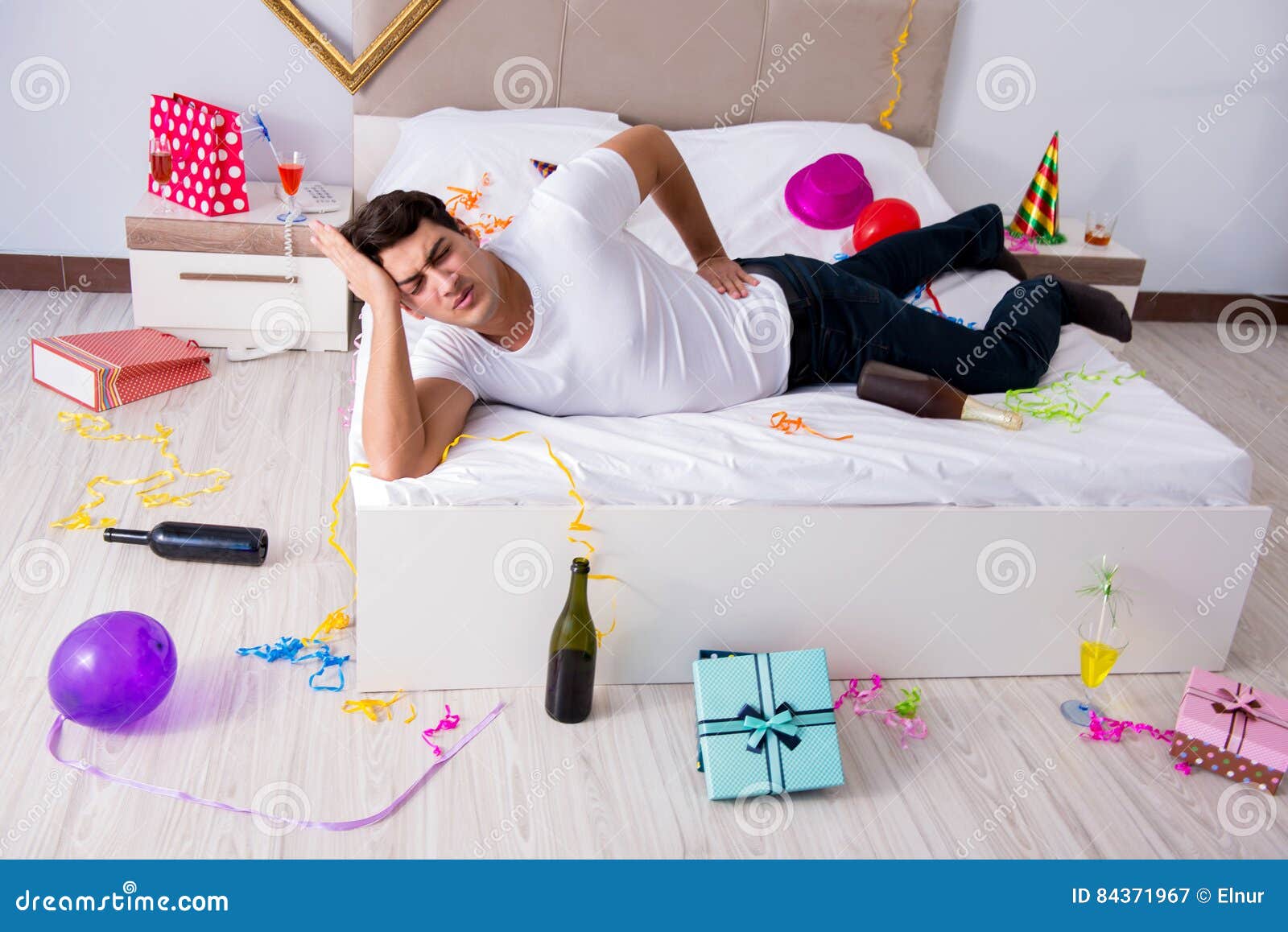 The Man at Home after Heavy Partying Stock Image - Image of champagne ...