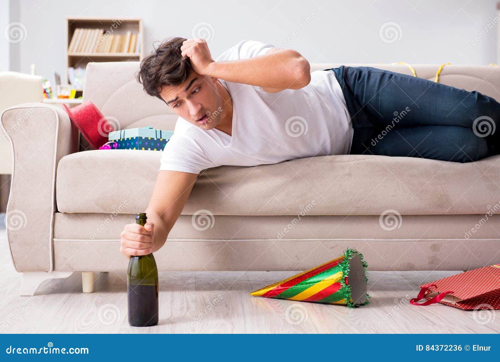 The Man at Home after Heavy Partying Stock Photo - Image of male ...