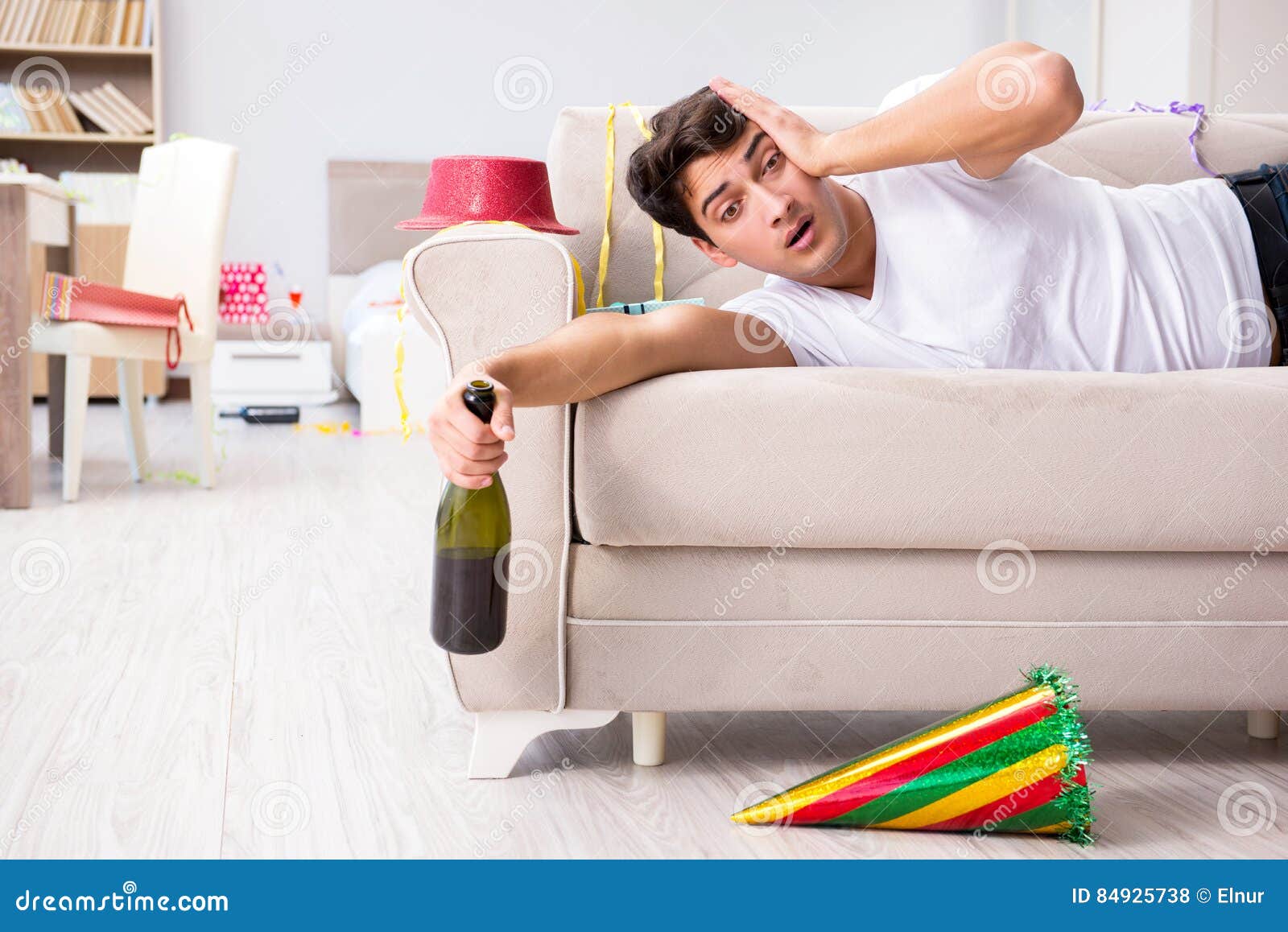 The Man at Home after Heavy Partying Stock Photo - Image of champagne ...
