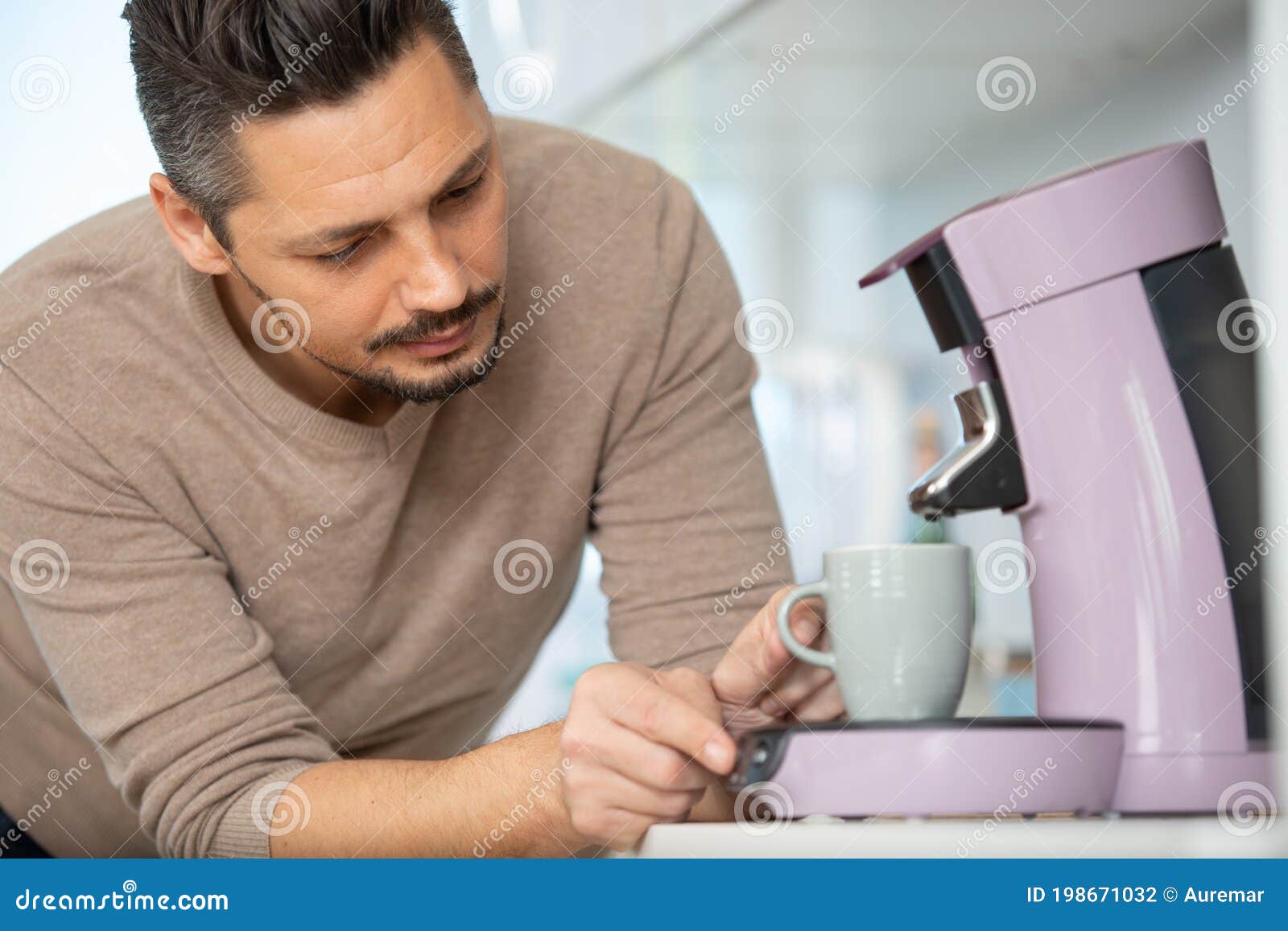Man at Home Making Morning Coffee Stock Photo - Image of automatic ...