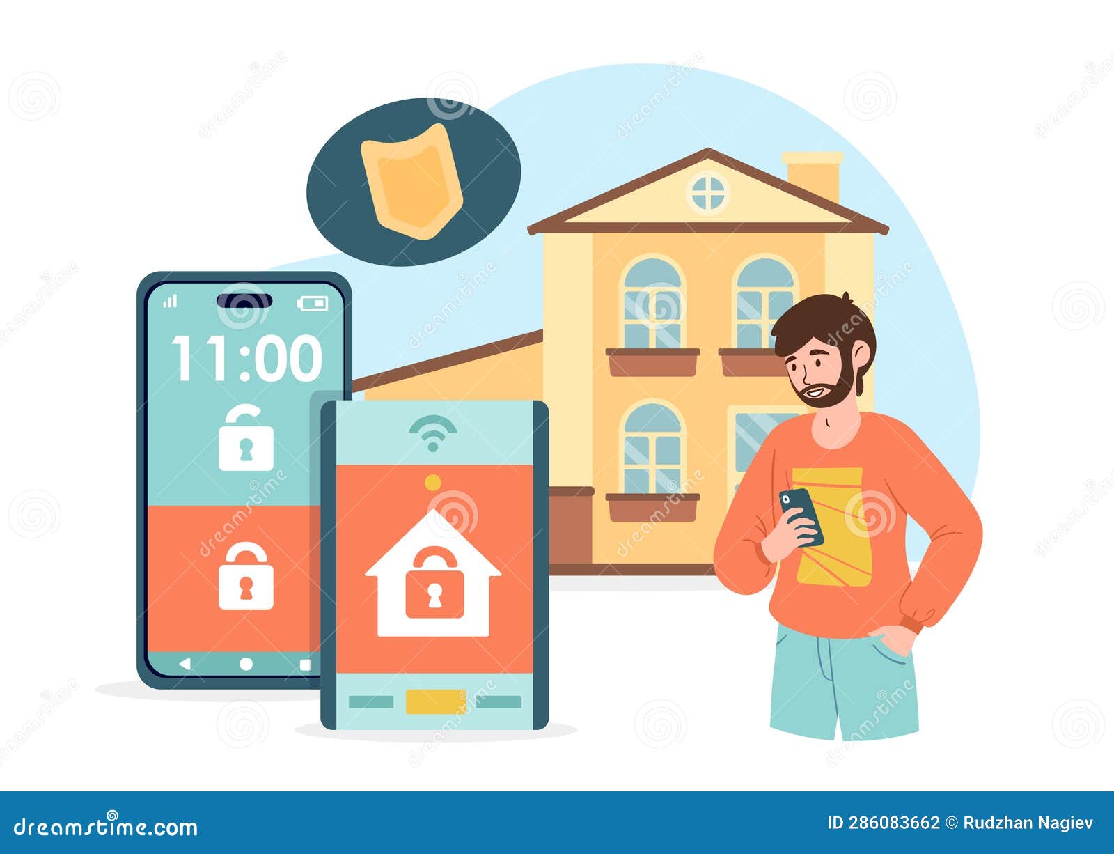 Man with Home Protection Vector Concept Stock Illustration ...