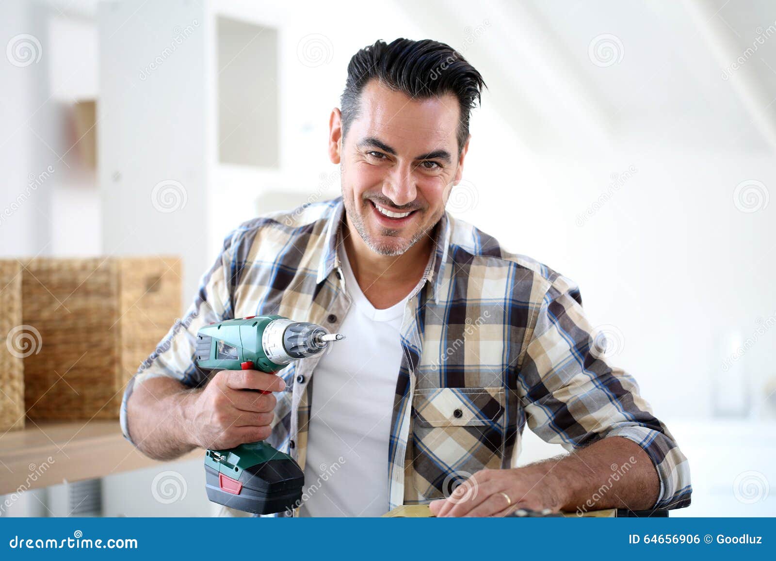 Man at Home Using Electric Tools Stock Photo - Image of caucasian ...