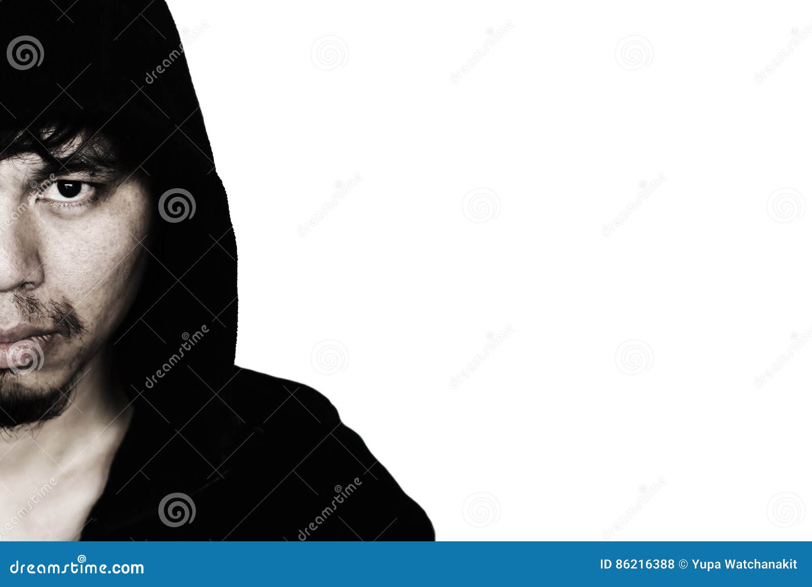 Man in Hood with Scary Face Stock Photo - Image of violence, eyes: 86216388