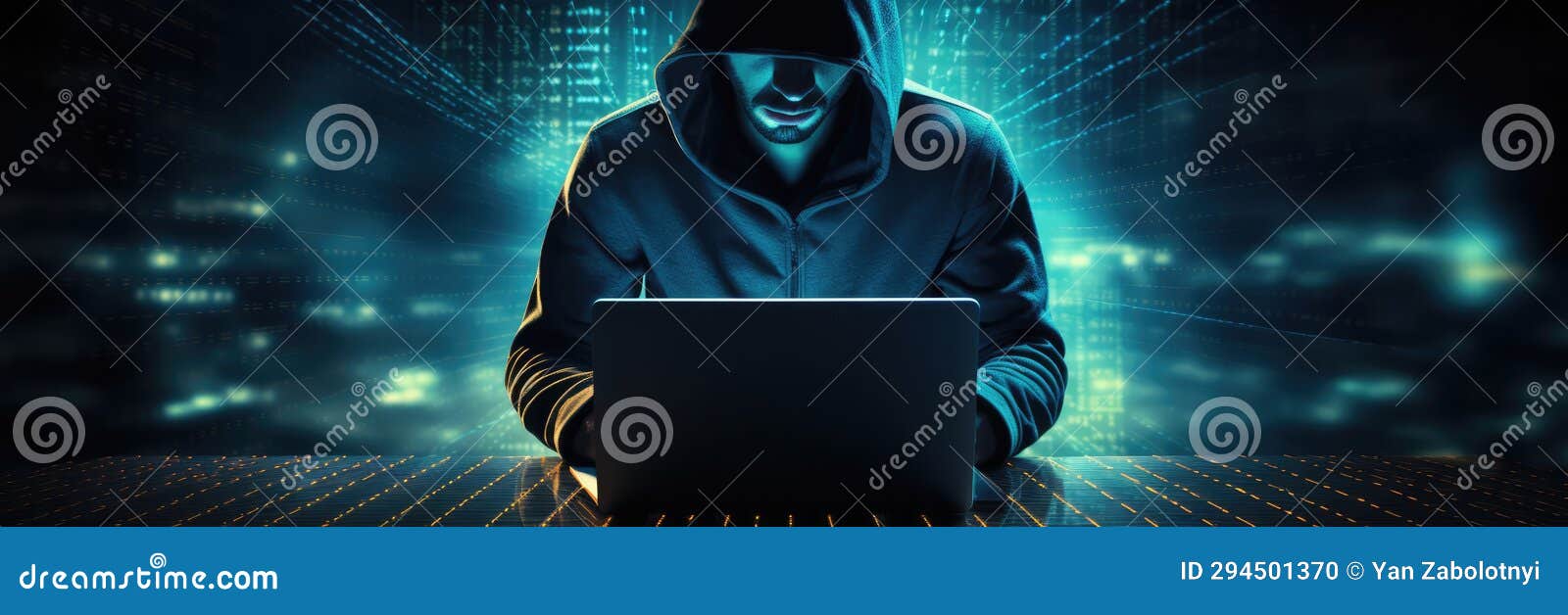 A Man in a Hooded Jacket Using a Laptop Computer Stock Illustration ...
