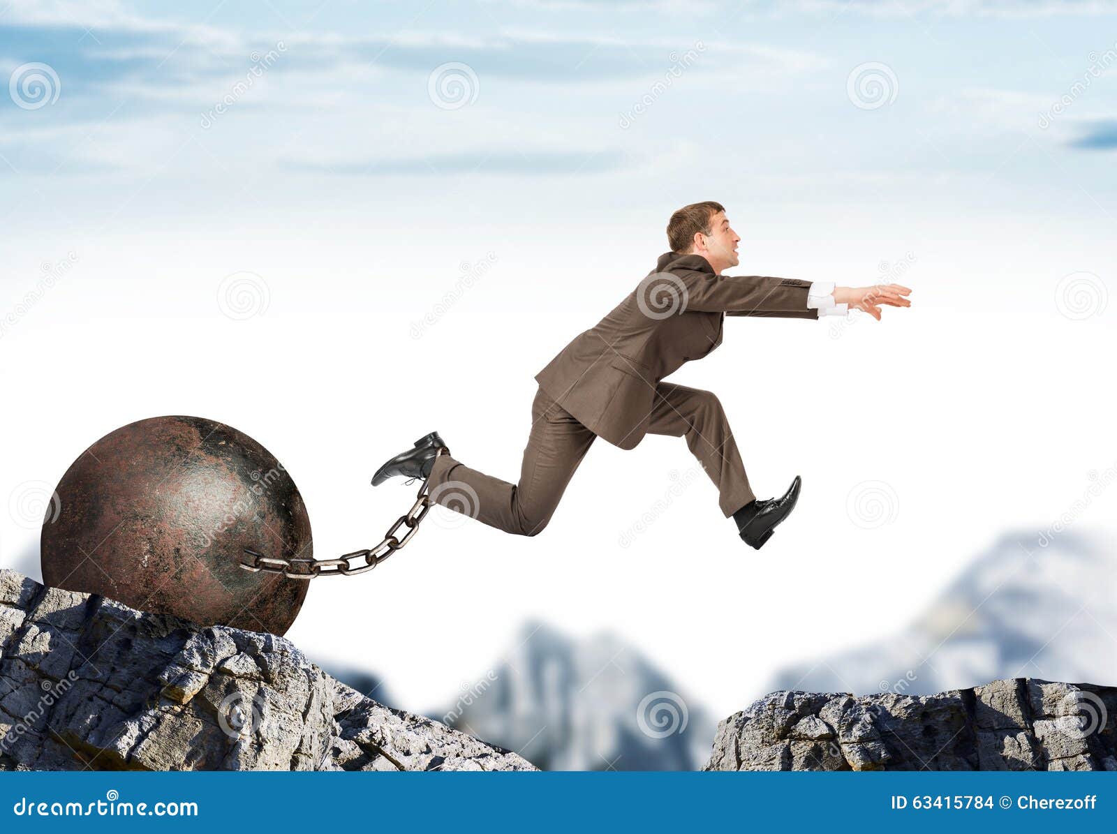 Man Hopping Over Bottomless Pit Stock Photo - Image of face, smart ...