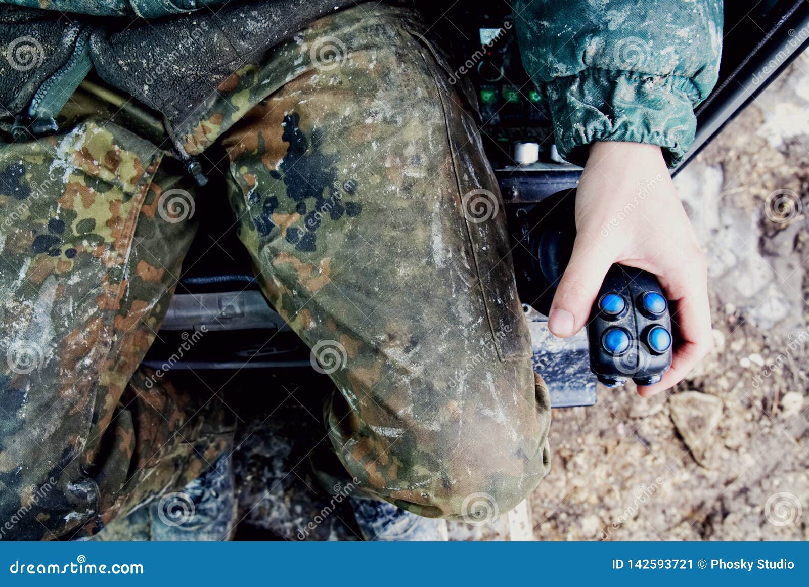 A Man in a Horizontal Directional Driller, Holding a Joystick Stock ...