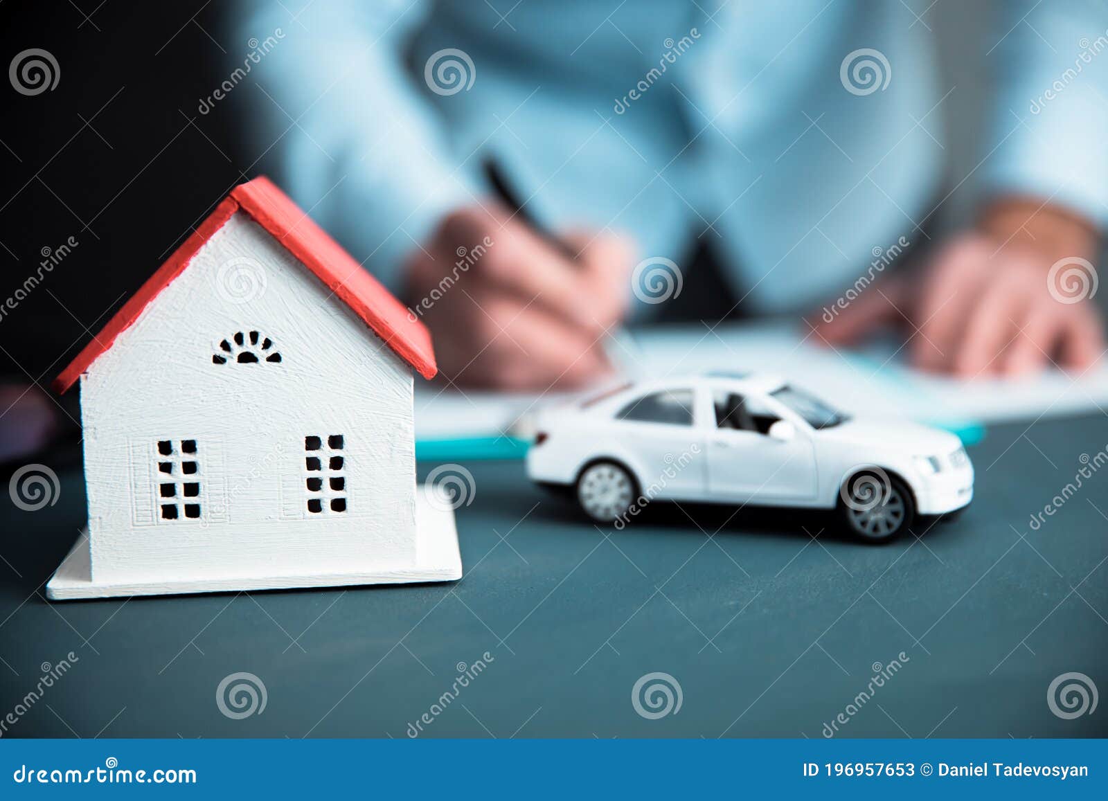 Man with House and Car Model Stock Image - Image of model, construction ...