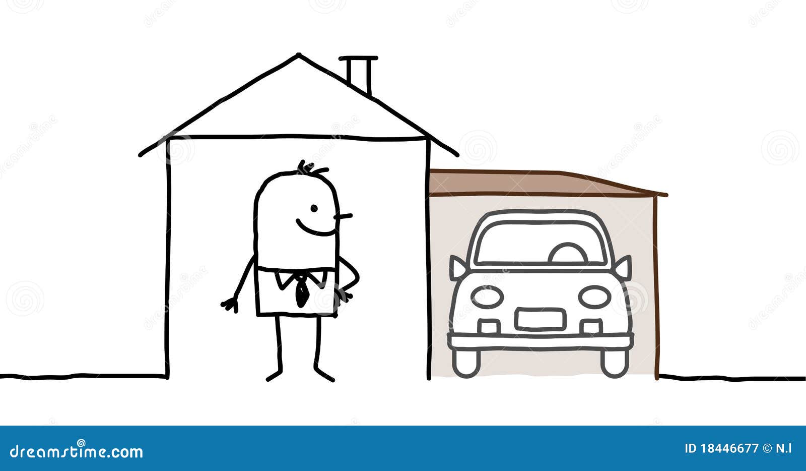 Man & House with Garage Stock Vector - Illustration of drawn, hand ...
