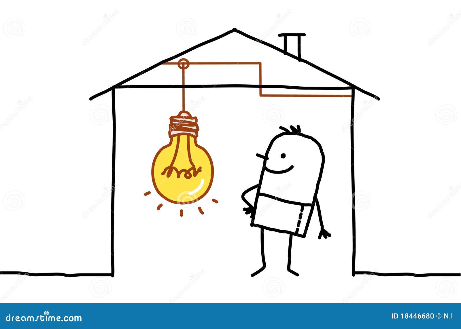 Man in House & Light Bulb Stock Vector - Illustration of construction ...