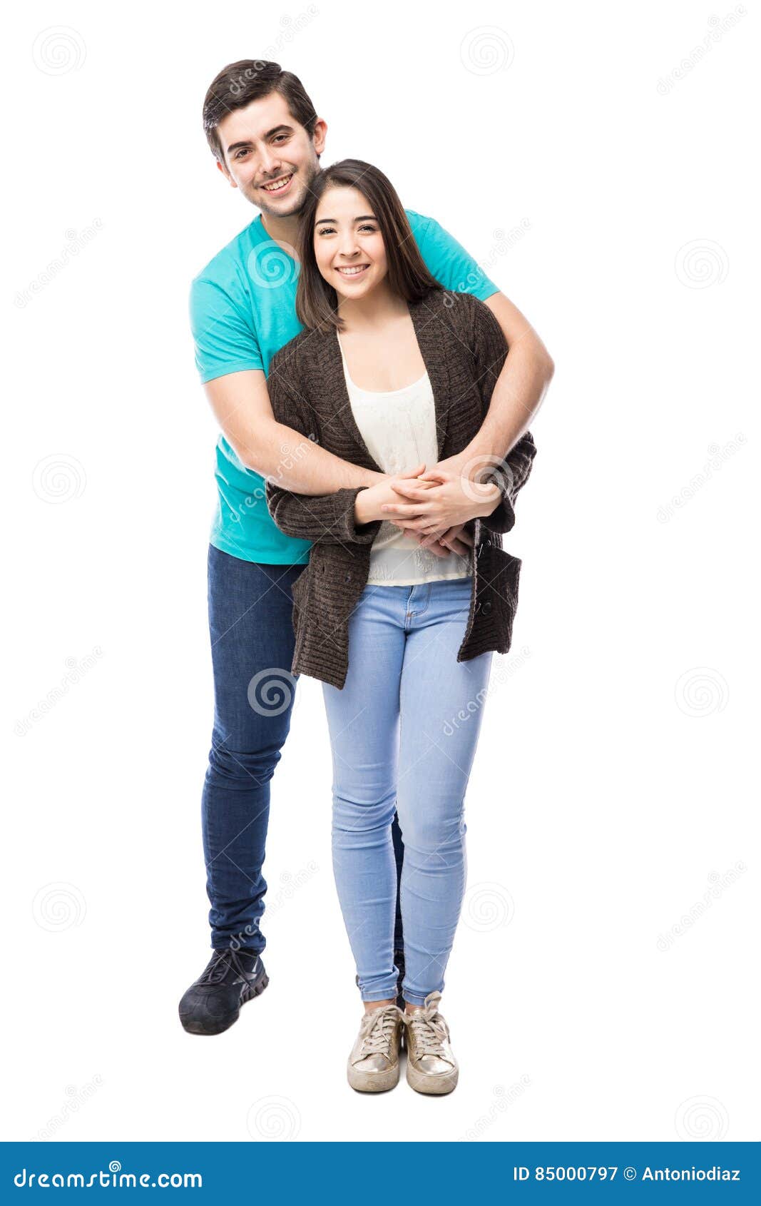 Man Hugging Girlfriend From Behind Stock Image Image Of Hispanic