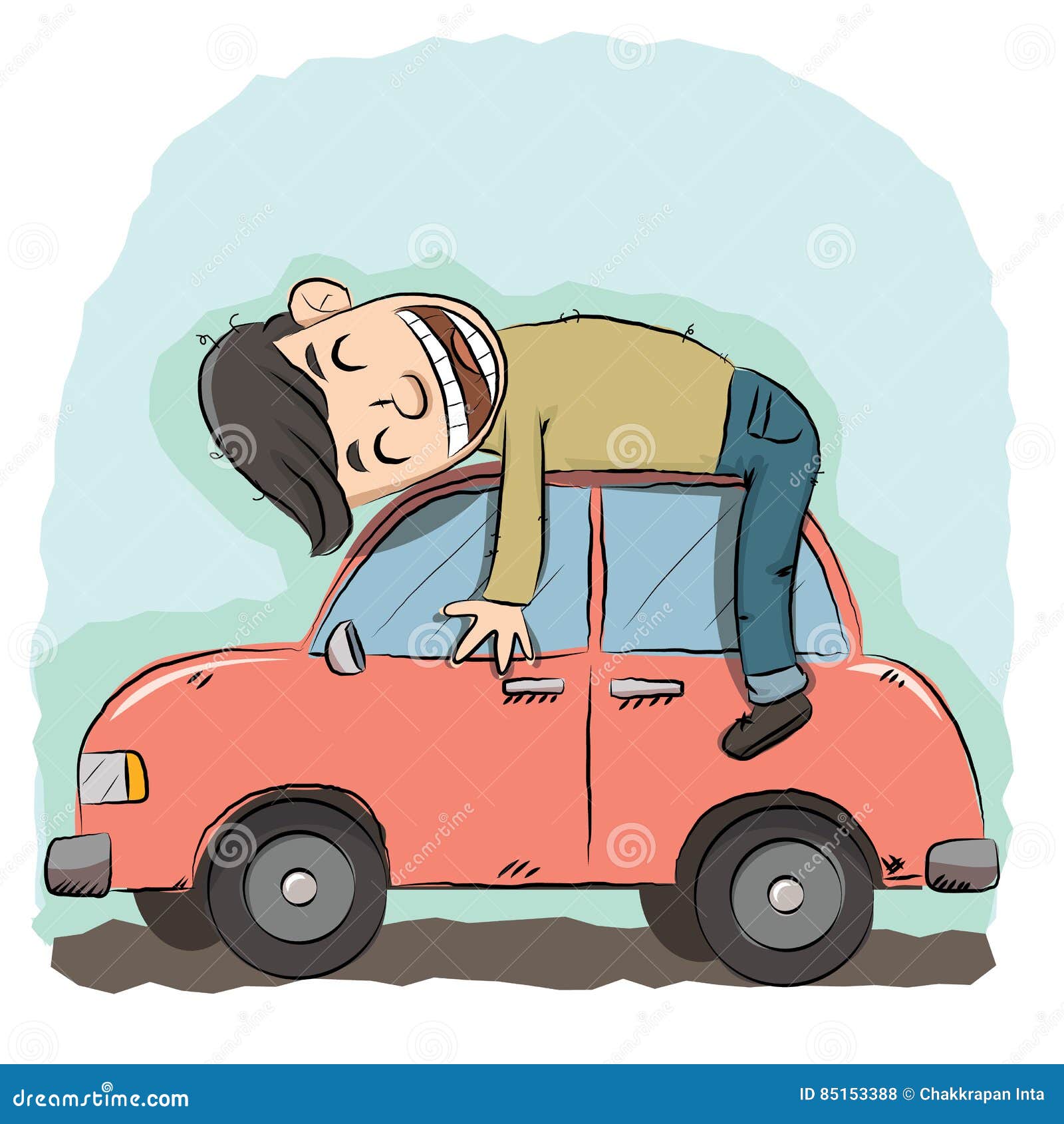 Man hugging his car. stock vector. Illustration of male - 85153388