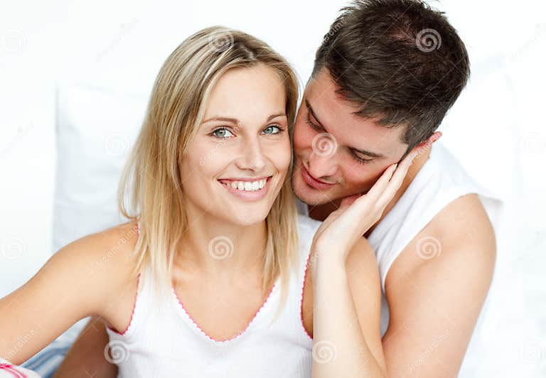Man Hugging His Girlfriend In Bed Stock Image Image Of Love