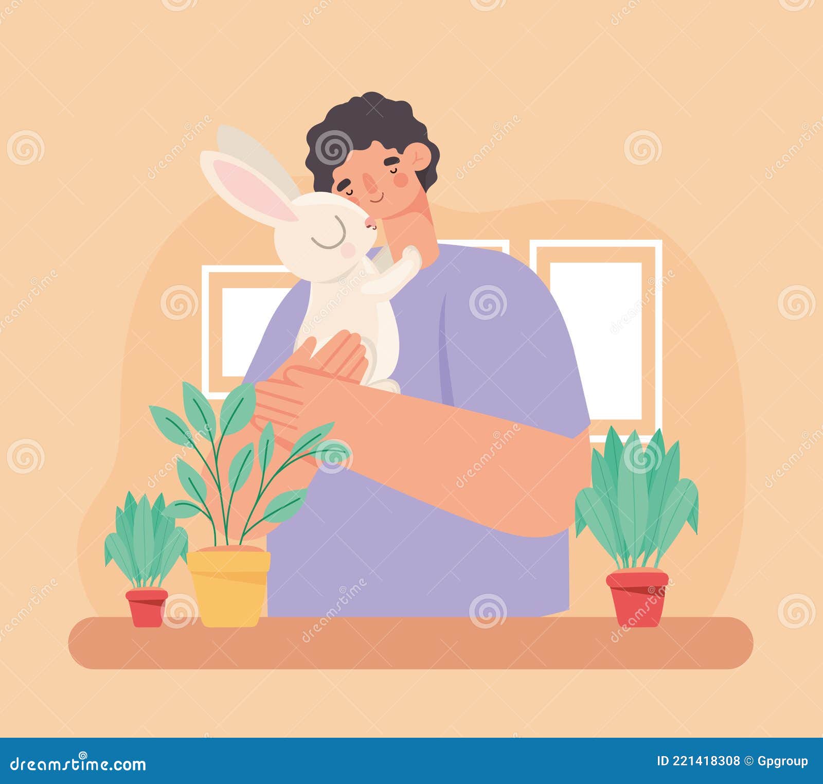 Man hugging rabbit stock vector. Illustration of style - 221418308