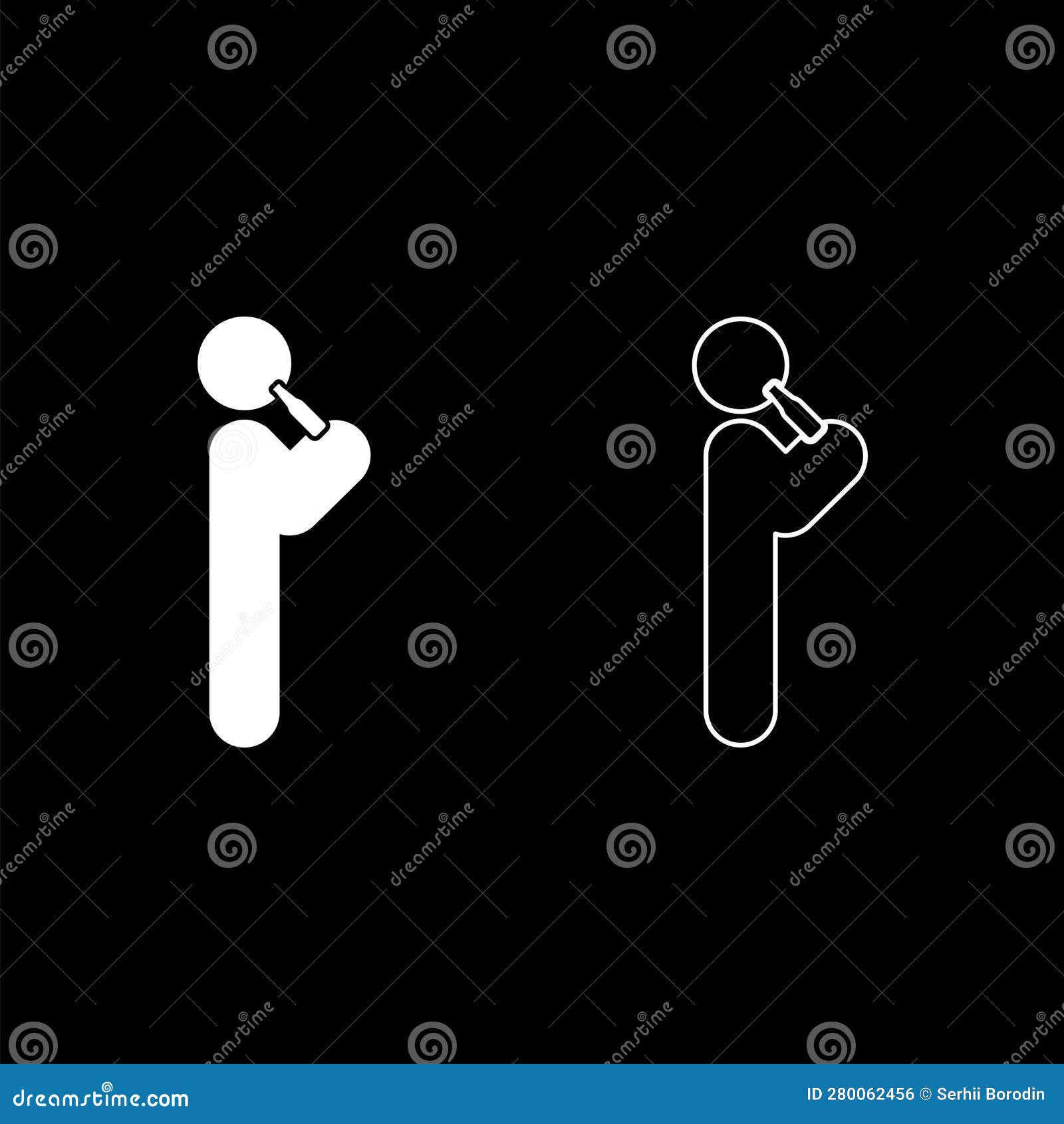 Man Human Drinking Water Alcohol Beer from Bottle Standing Position Set ...