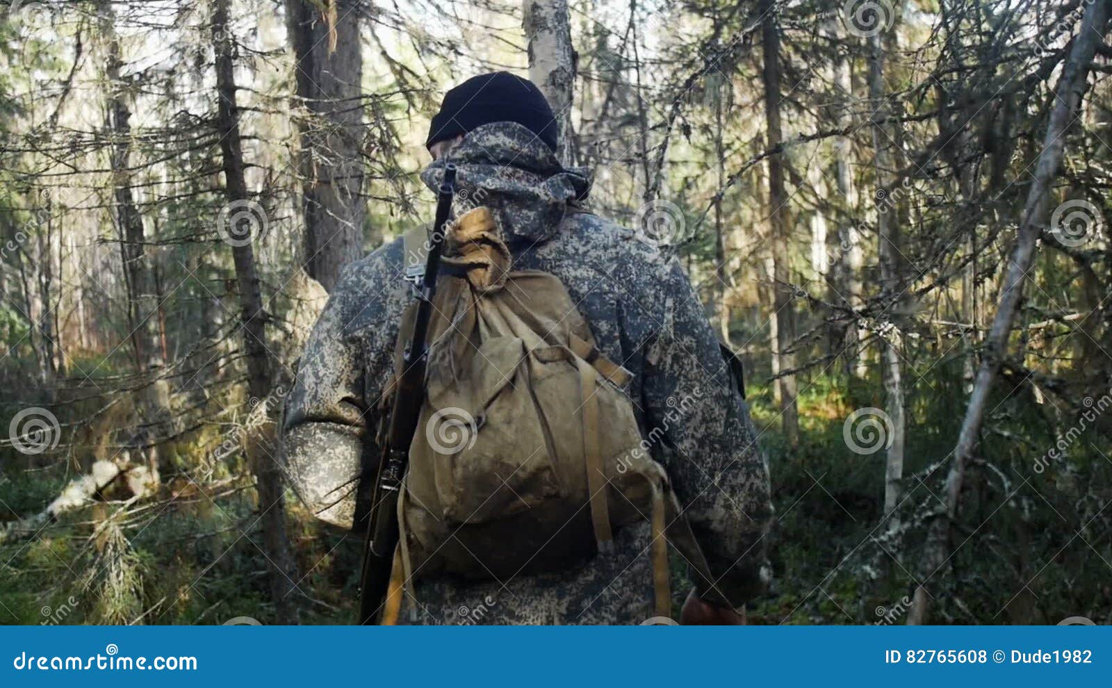 Man Hunter Outdoor in Forest Hunting Alone Stock Footage - Video of ...