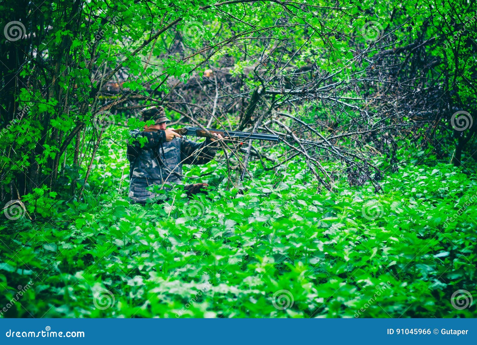 A Man Hunter Take Aim for a Shot from a Gun Stock Photo - Image of male ...