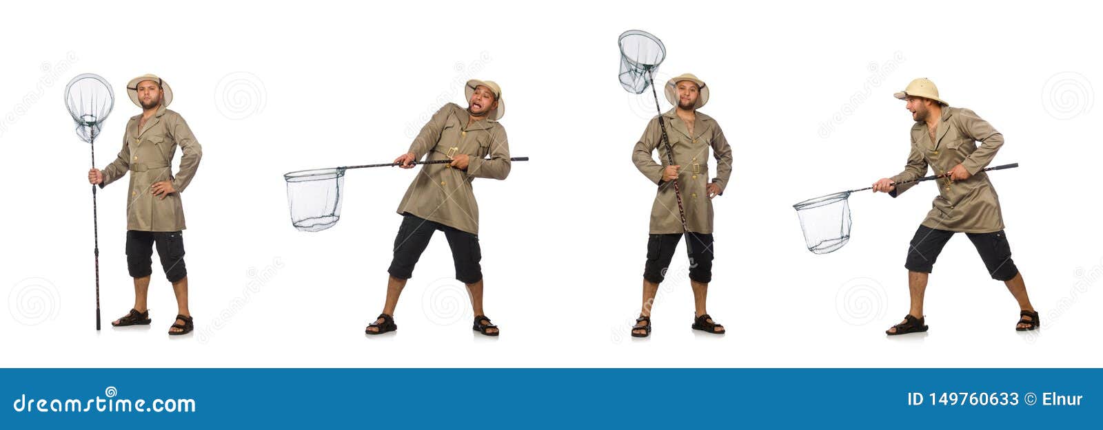 Man Hunting for Butterflies Isolated on White Stock Image - Image of ...