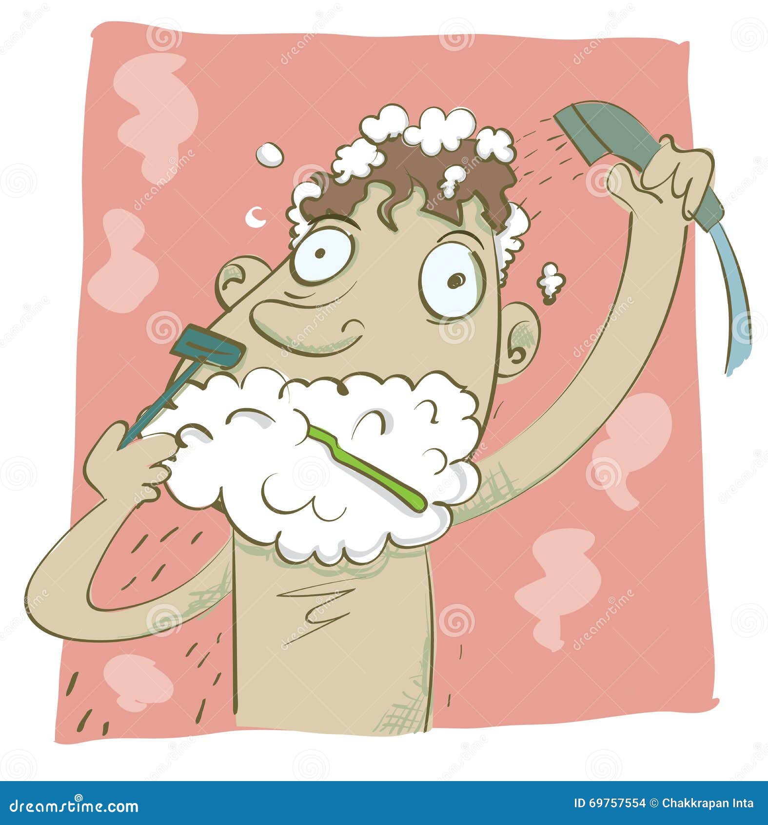 Man Hurry in the Morning Shave and Shower at the Same Time. Stock ...