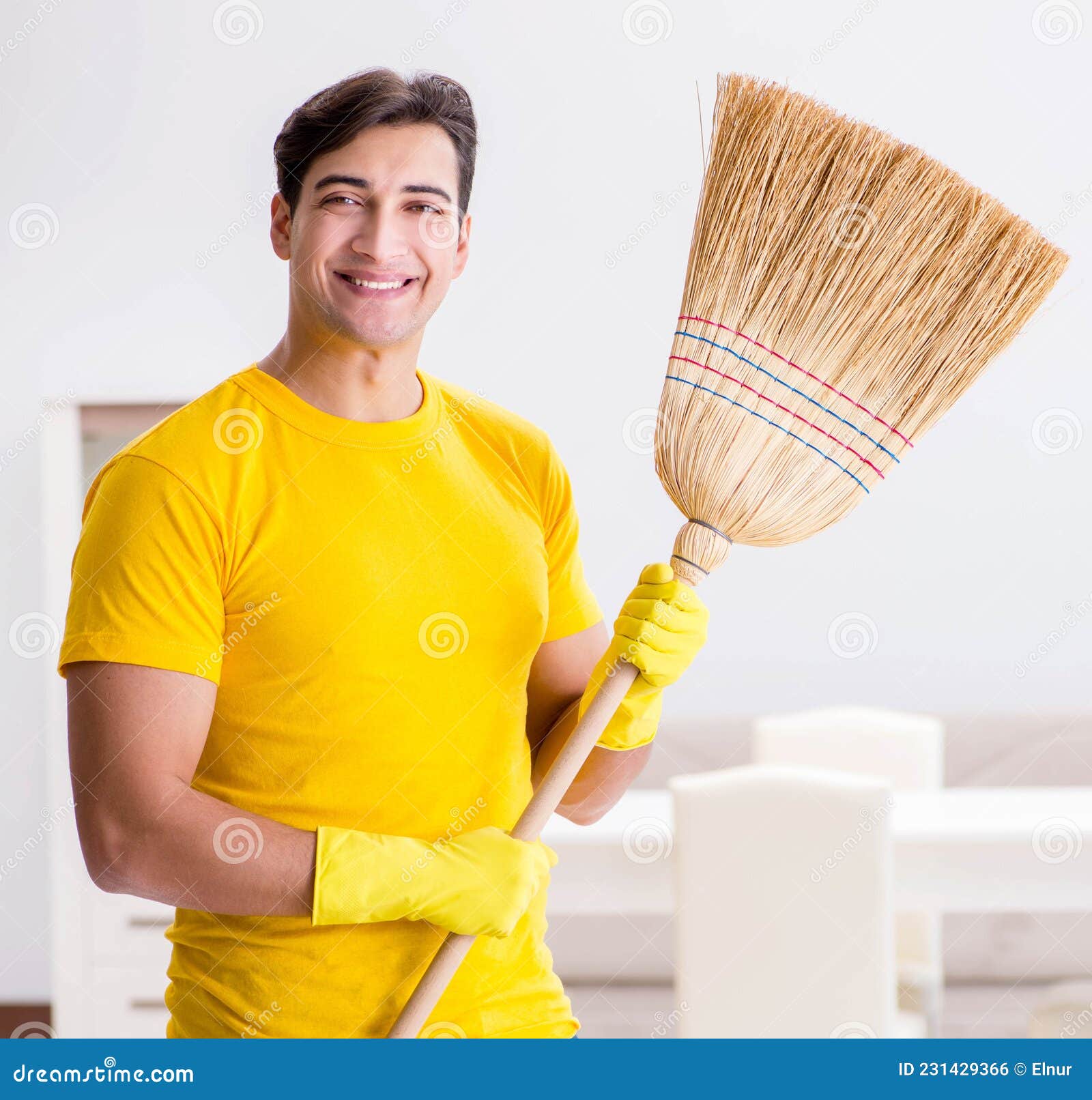 Man Husband Cleaning the House Helping His Wife Stock Photo - Image of ...