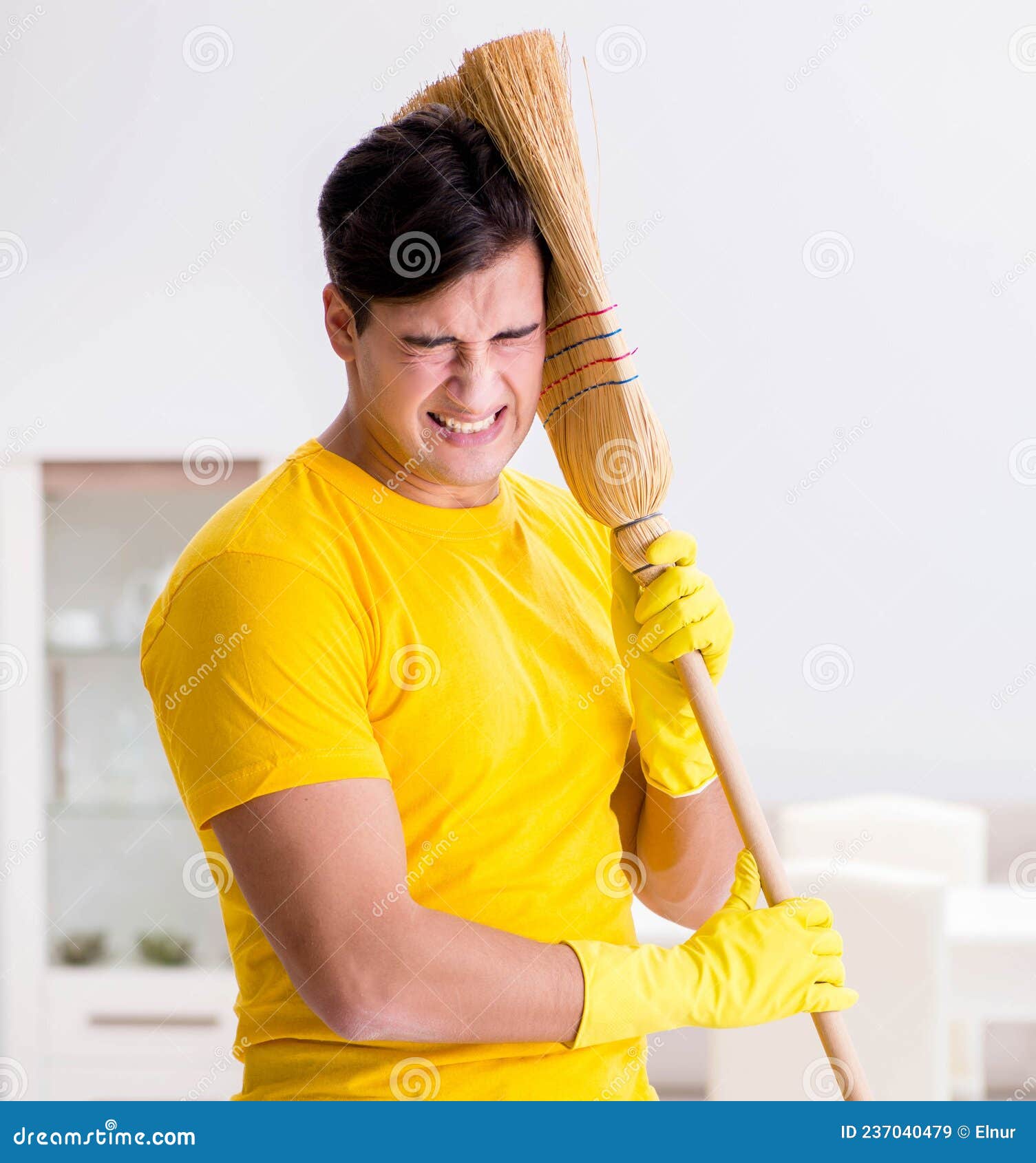 Man Husband Cleaning The House Helping His Wife Stock Image Image Of