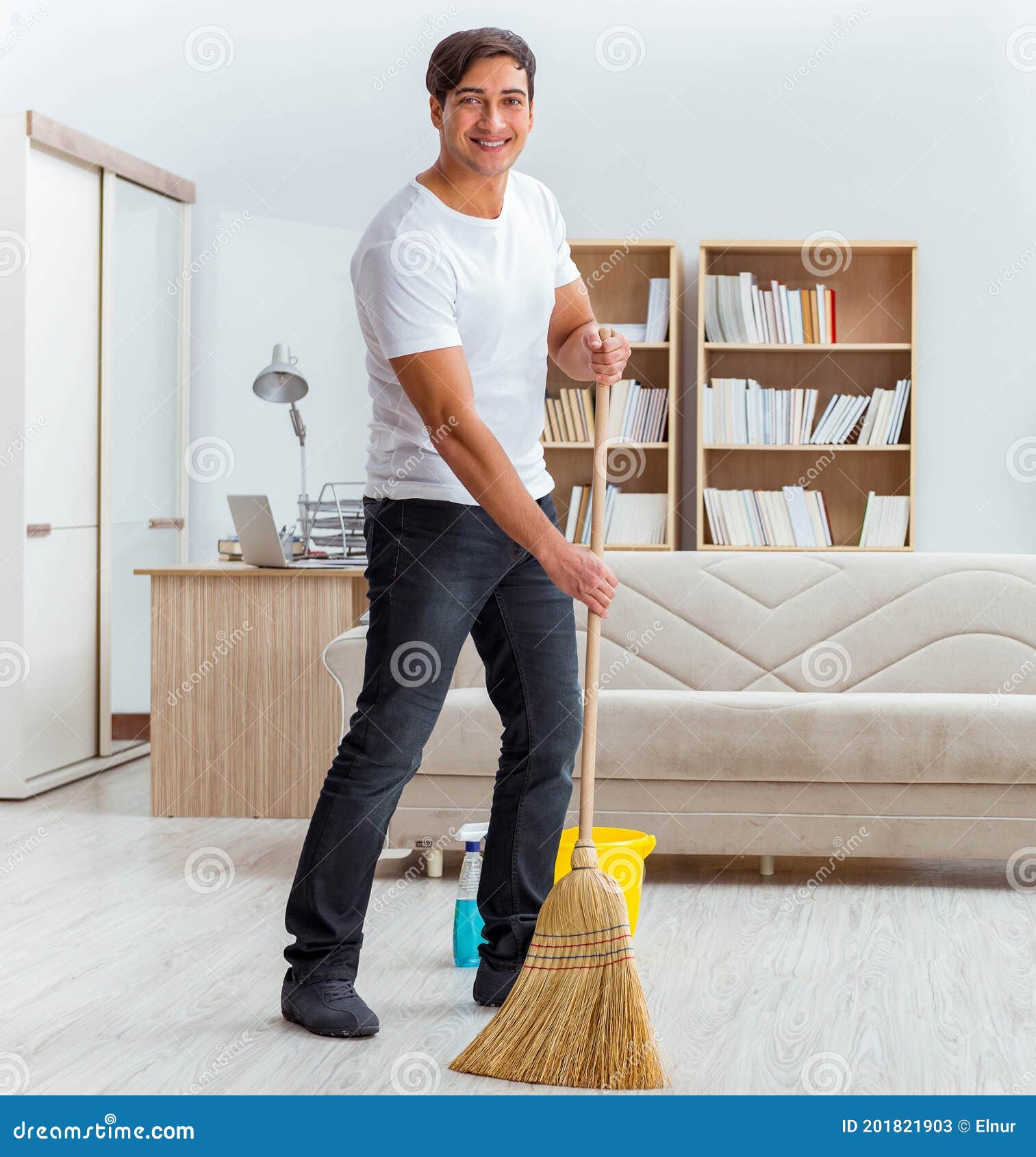 Man Husband Cleaning The House Helping Wife Stock Image Image Of Maid