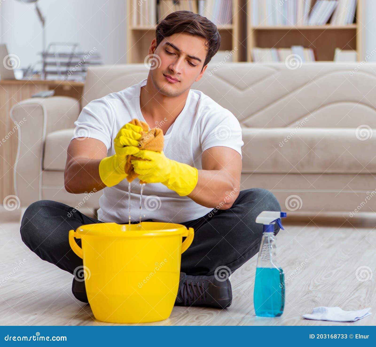 Man Husband Cleaning The House Helping Wife Stock Image Image Of