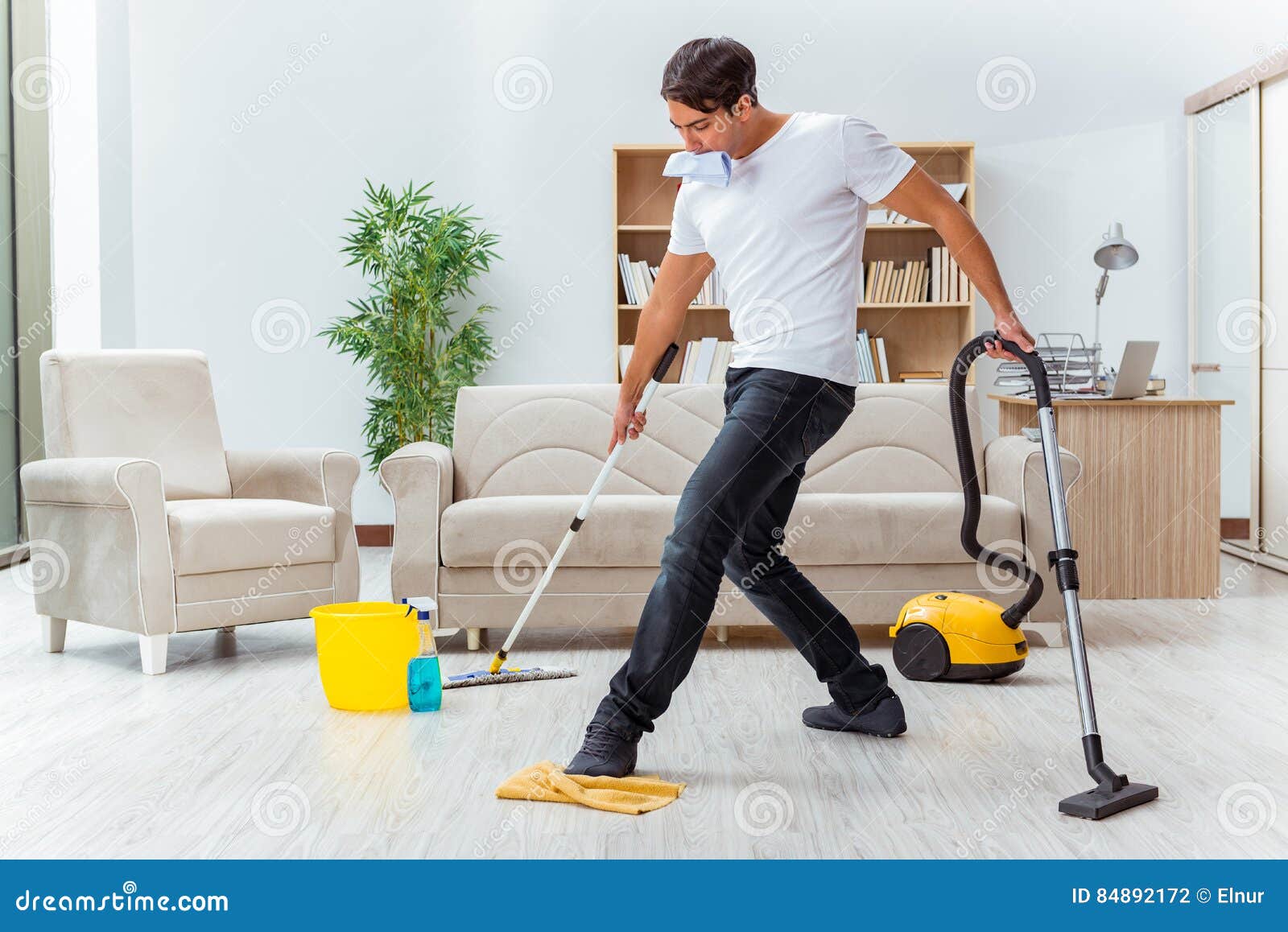 The Man Husband Cleaning the House Helping Wife Stock Photo - Image of ...