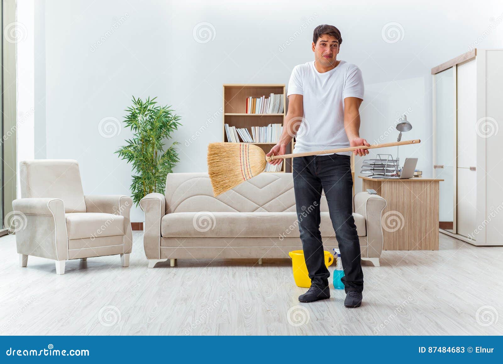 The Man Husband Cleaning the House Helping Wife Stock Image - Image of ...