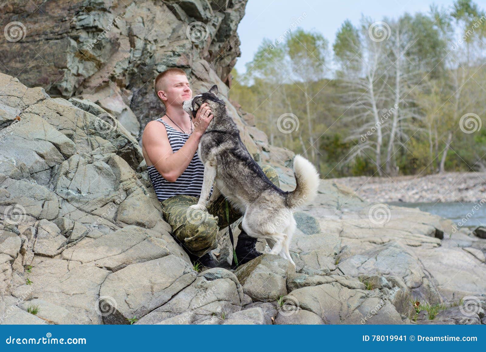 Man with husky stock image. Image of friendship, person - 78019941