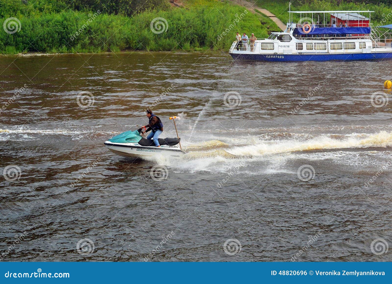 The Man on a Hydrocycle Floats Down the River. Editorial Photo - Image ...