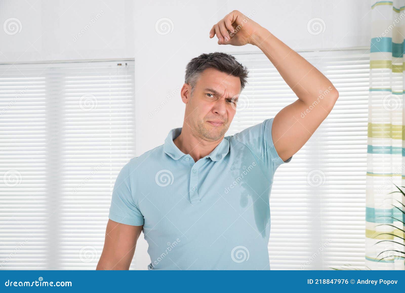 Man Sweating Very Badly Under Armpit Stock Photo - Image of casual ...