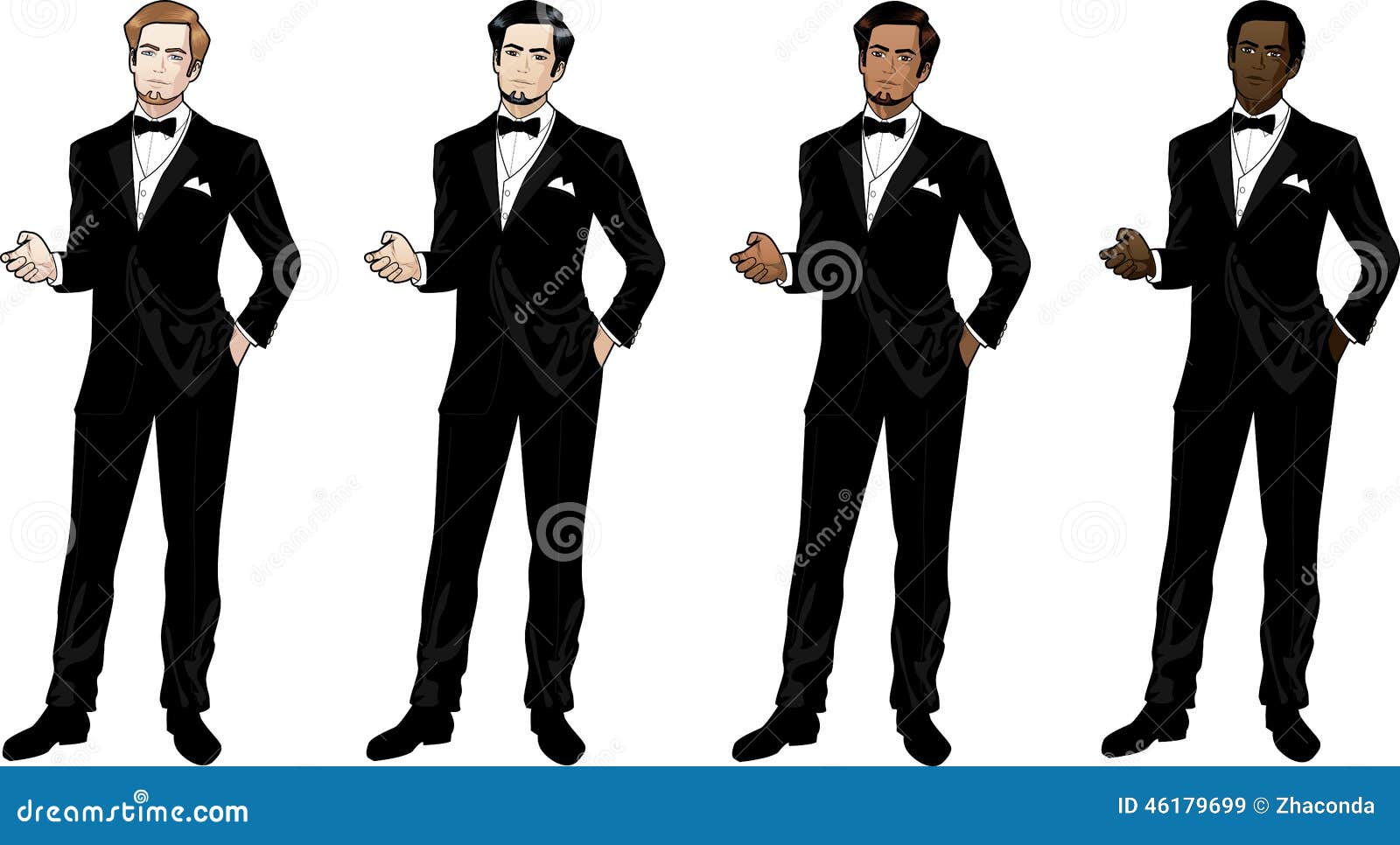 Man I Svart Smoking Och Fluga Vektor Illustrationer - Illustration av ...