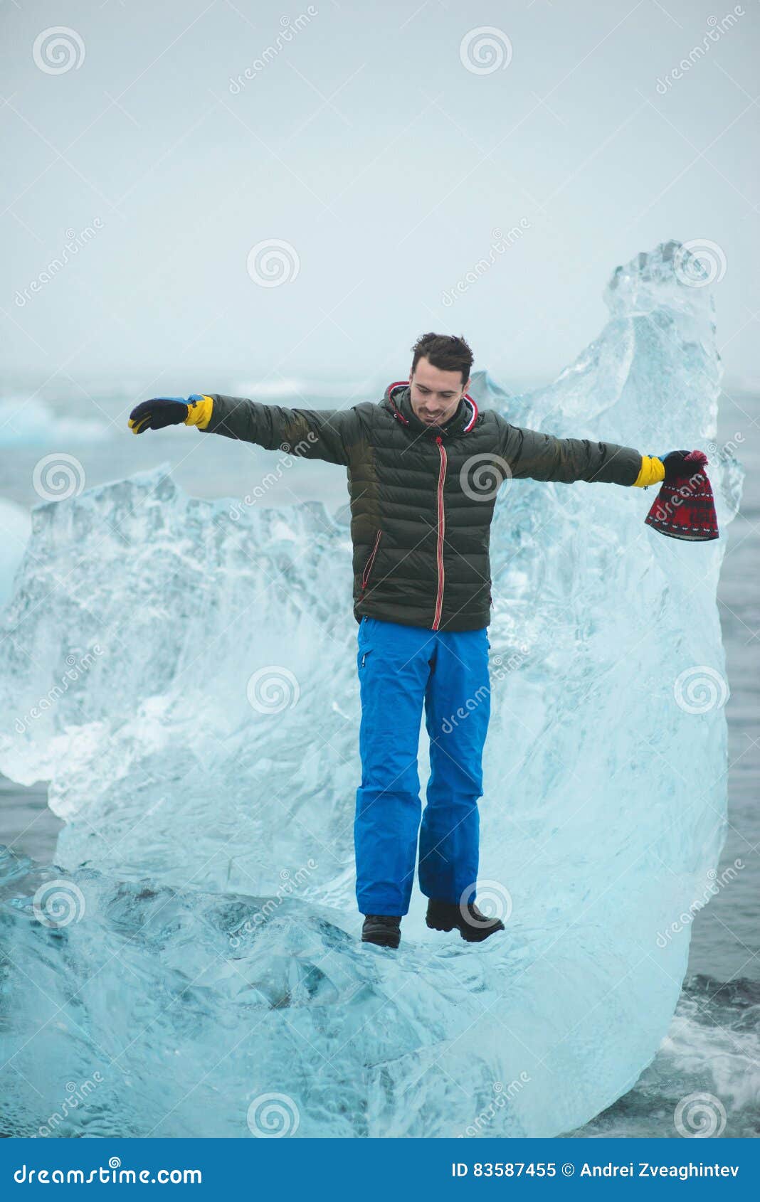 Man on Ice Block Looking into Water Stock Image - Image of ethnicity ...
