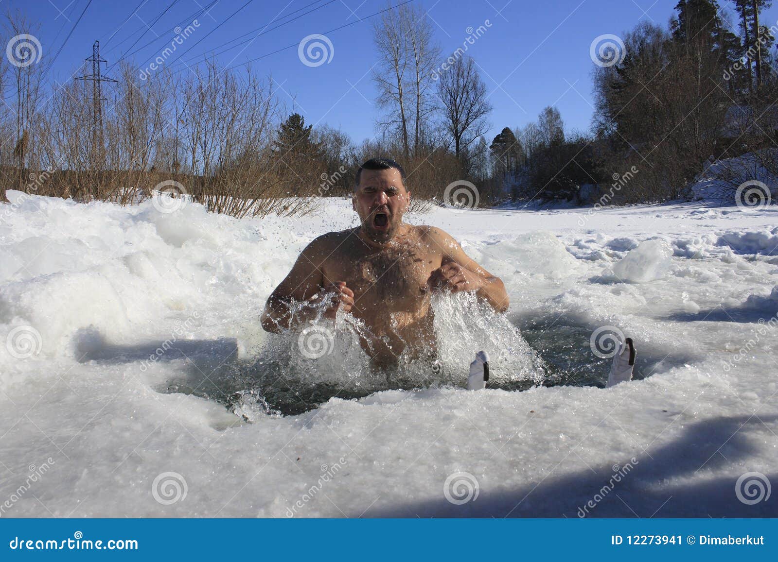 Man in the ice-hole editorial photo. Image of beard, hardening - 12273941