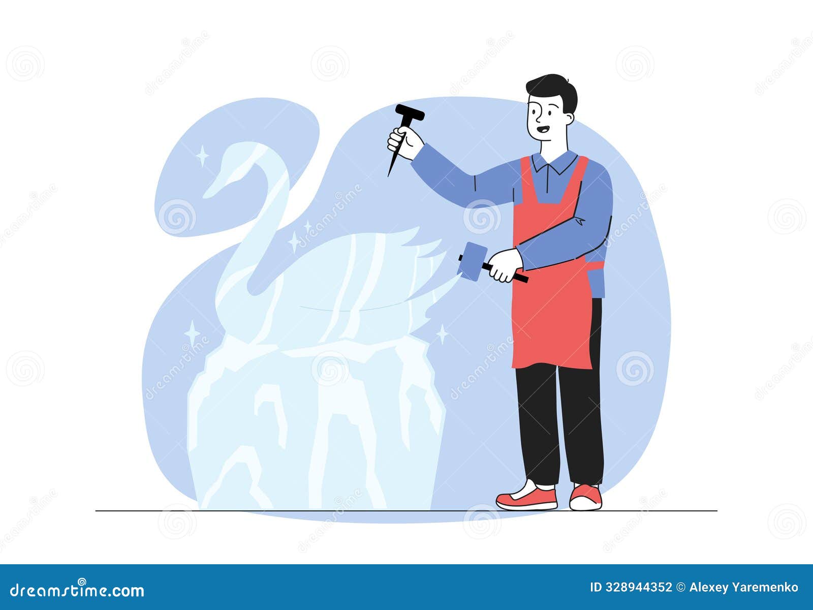 Young Man Sculptor Cartoon Character Carving Sculpture With Hammer And ...