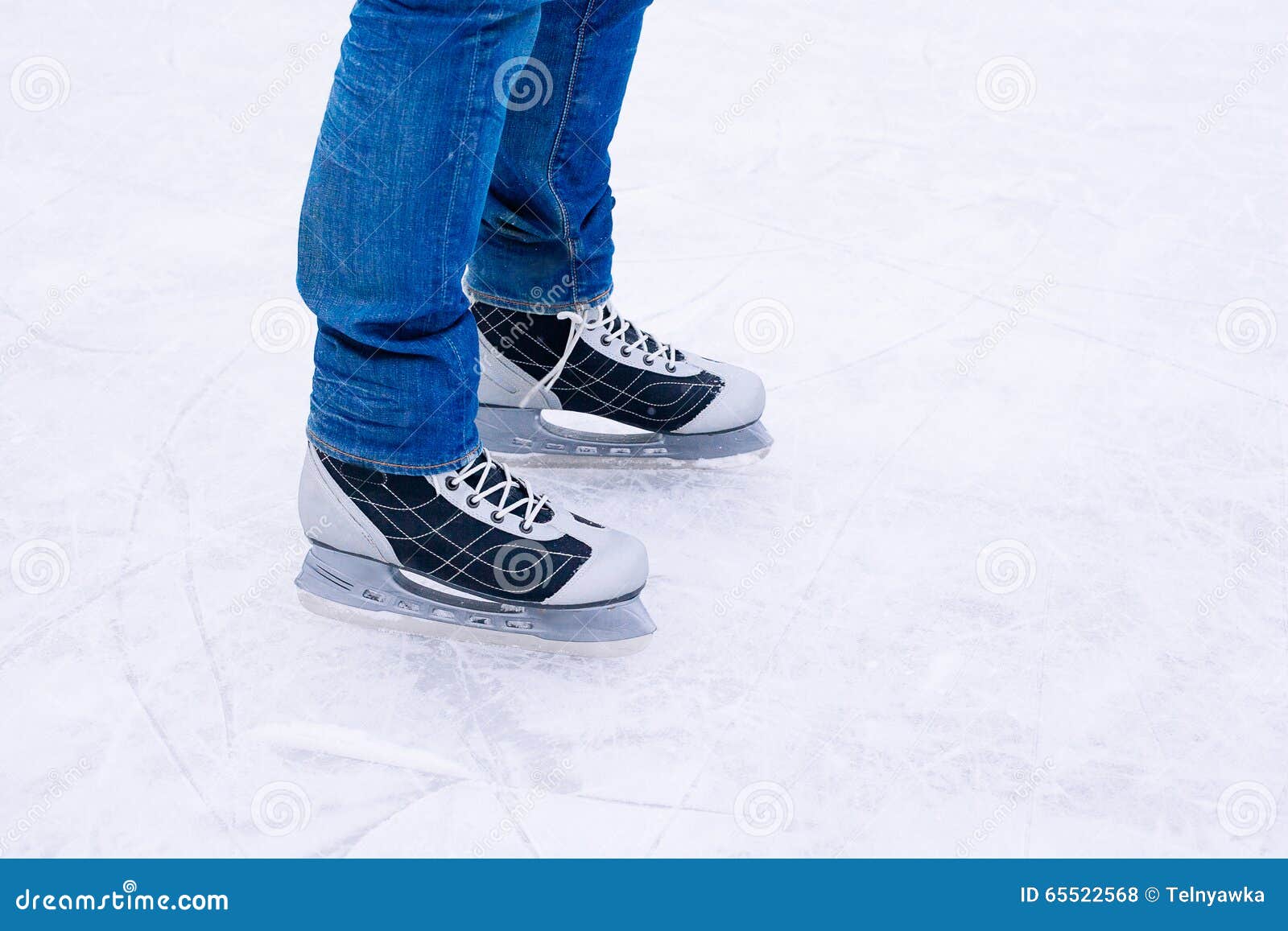 Man Ice Skating. Winter Outdoors on Ice Rink Stock Photo - Image of ...