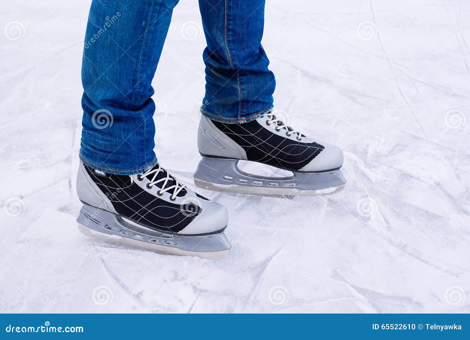 Man Ice Skating. Winter Outdoors on Ice Rink Stock Photo - Image of ...