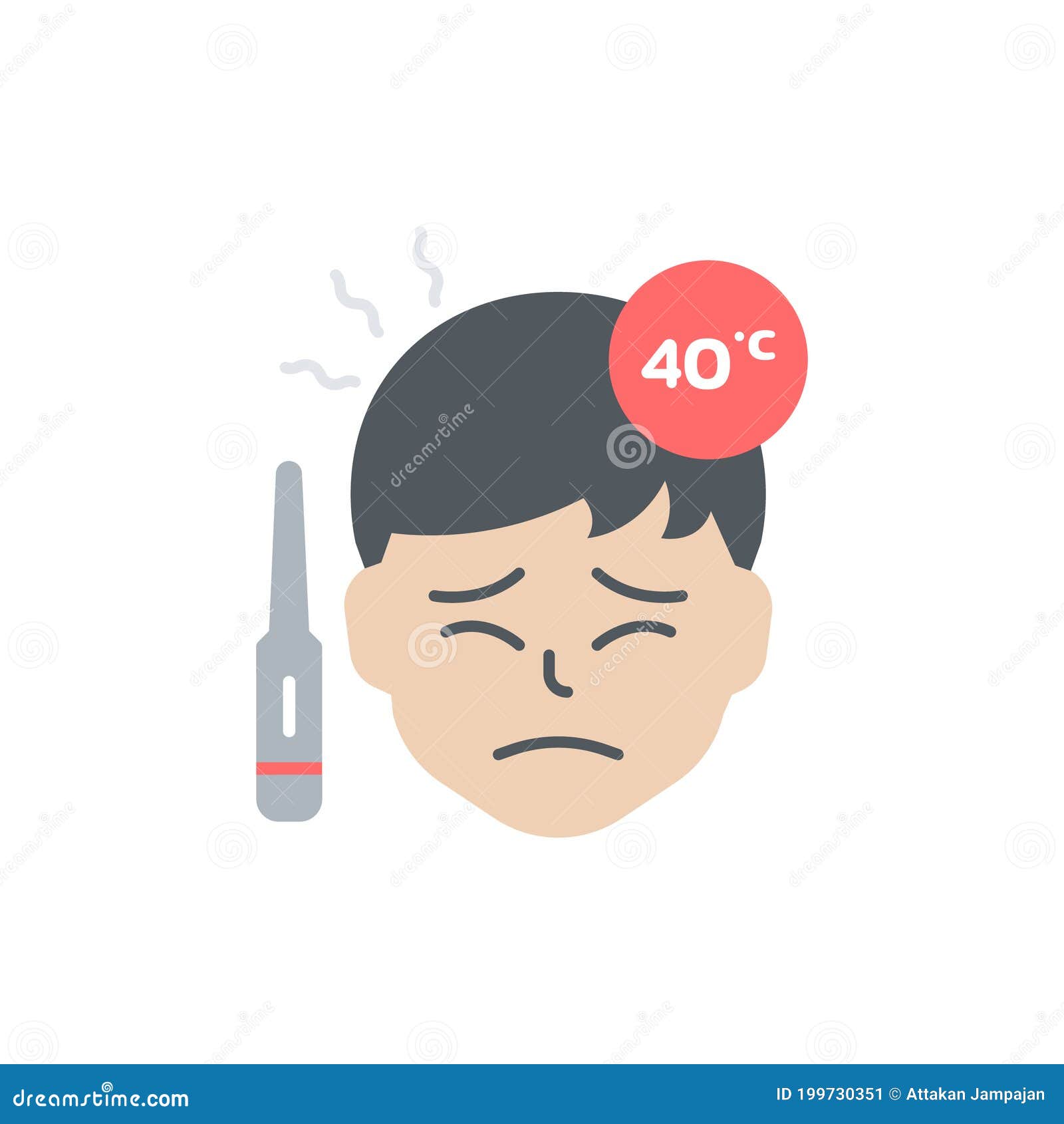 A Man Icon with a High Fever and Measuring the Fever Forty Degrees ...