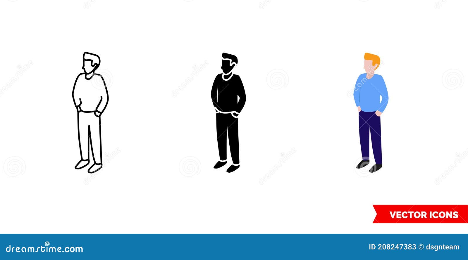 Man Icon Of 3 Types Color Black And White Outline Isolated Vector