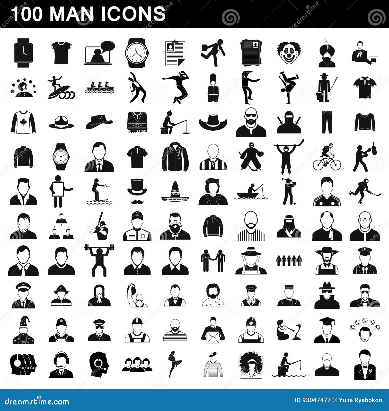 100 Man Icons Set, Simple Style Stock Vector - Illustration of knight ...