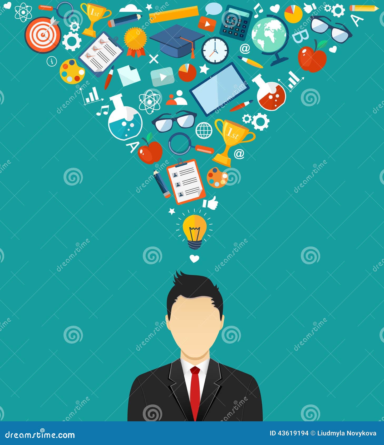 Man with Icons. Student with Ideas Flat Illustration Stock Vector ...