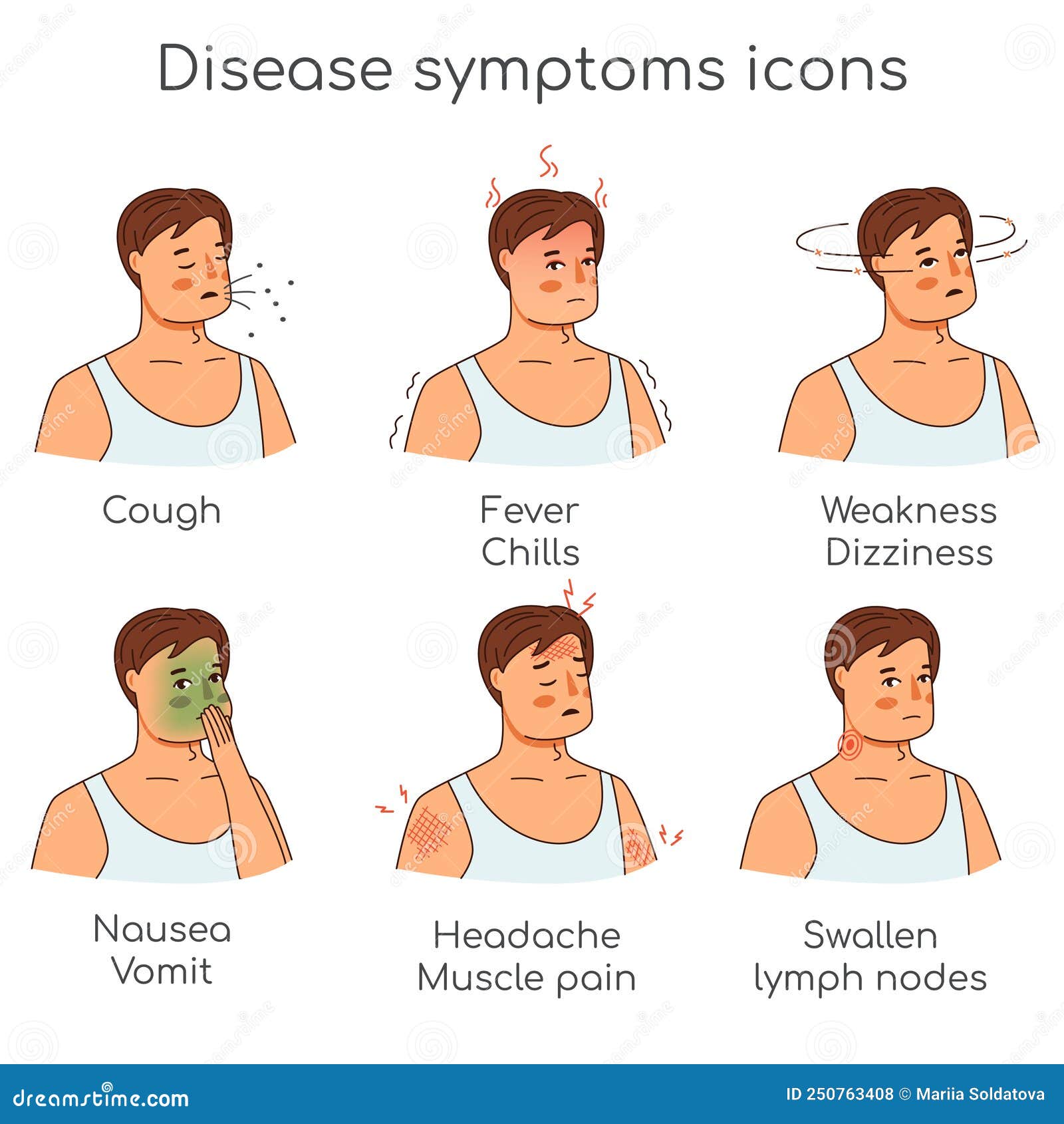 Man Icons Symptoms Set of Bad Deseases Stock Vector - Illustration of ...