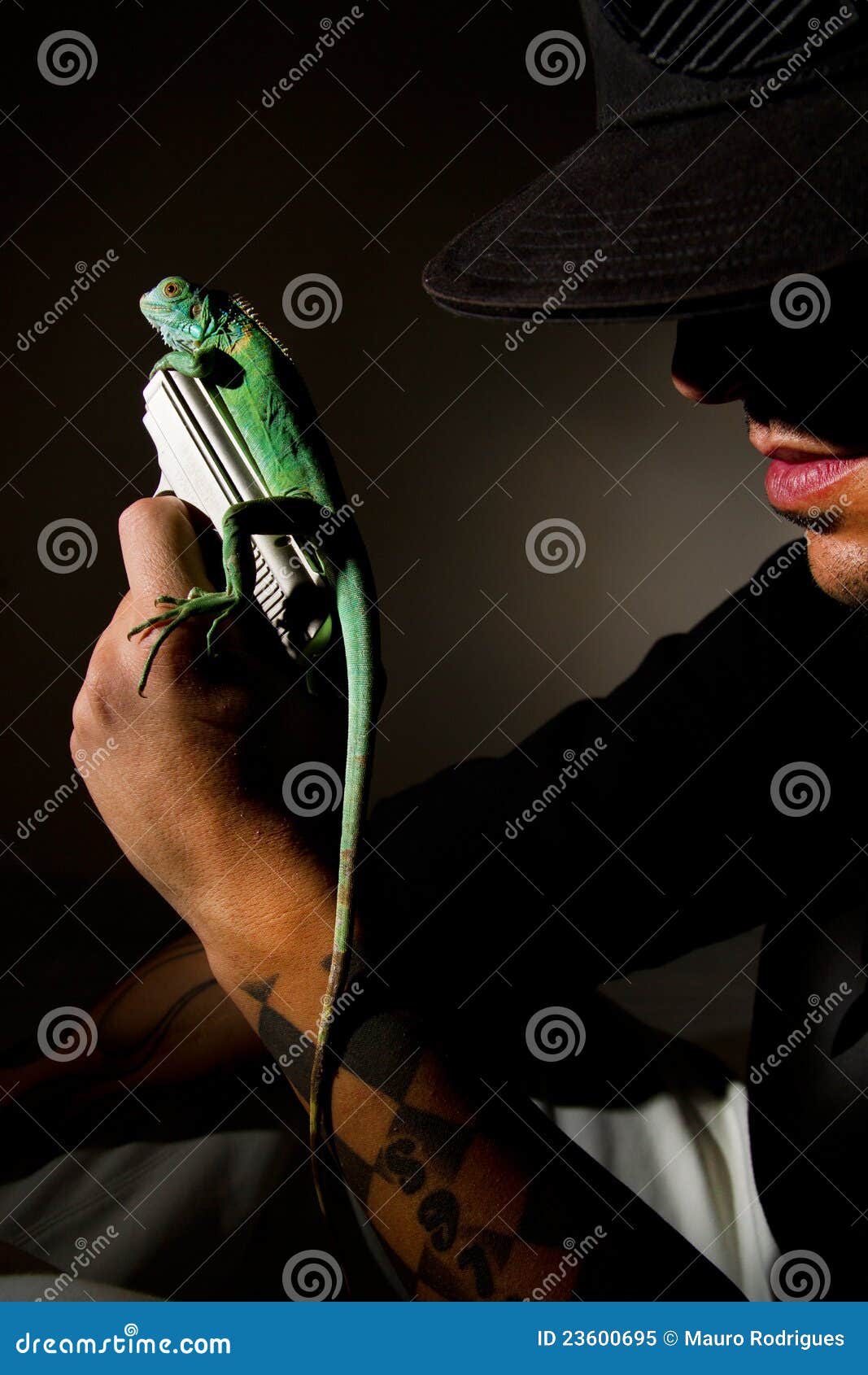 Man and iguana stock image. Image of iguana, head, darkness - 23600695