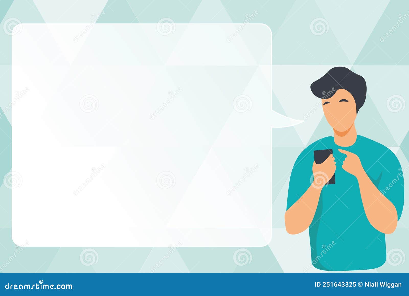 Man Illustration Using Mobile and Displaying Speech Bubble. Gentelman ...