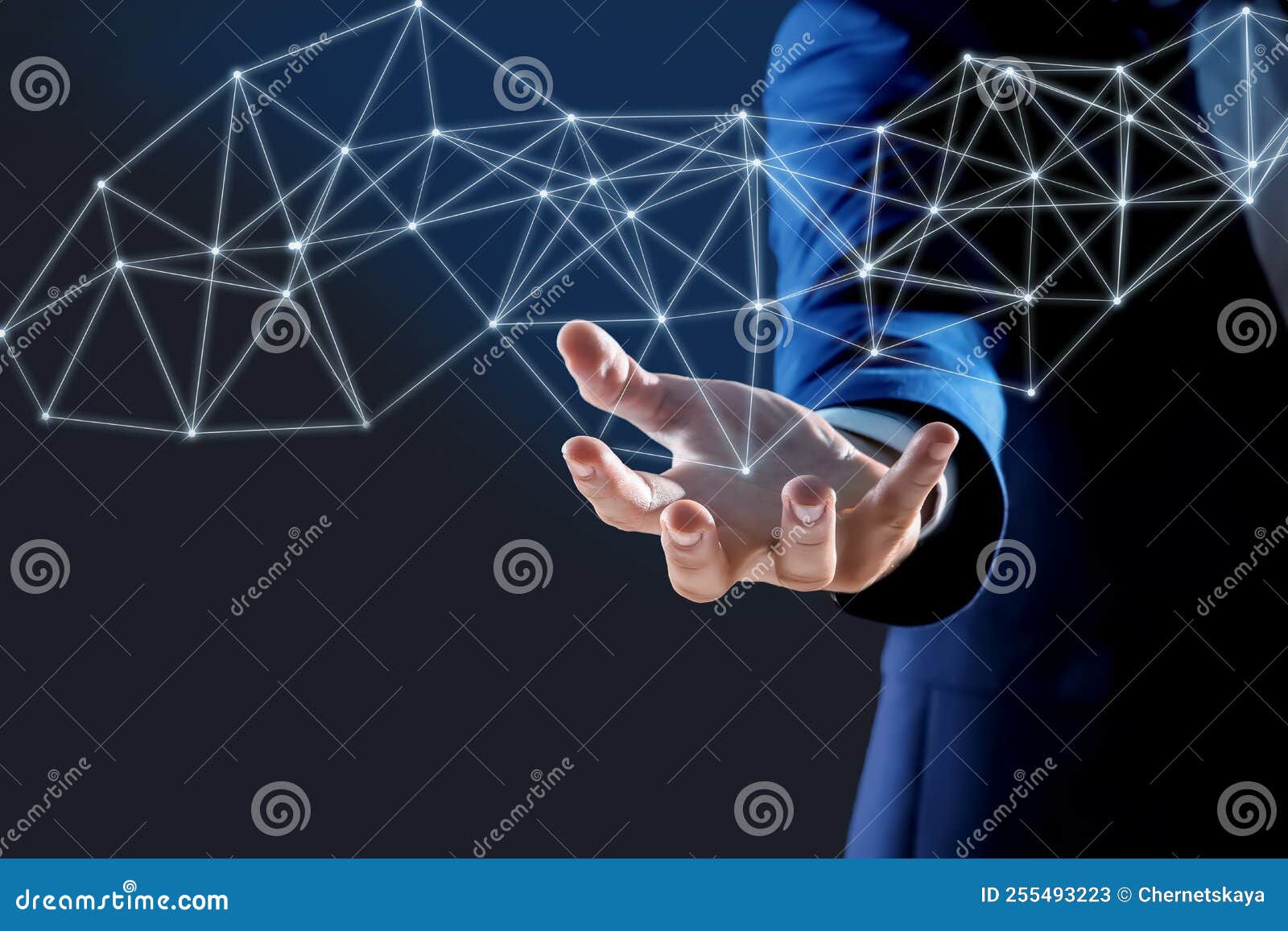Man and Image of Virtual Connection Lines Presenting Innovation Network ...
