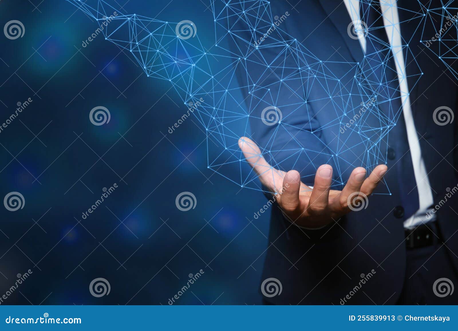 Man and Image of Virtual Connection Lines Presenting Innovation Network ...