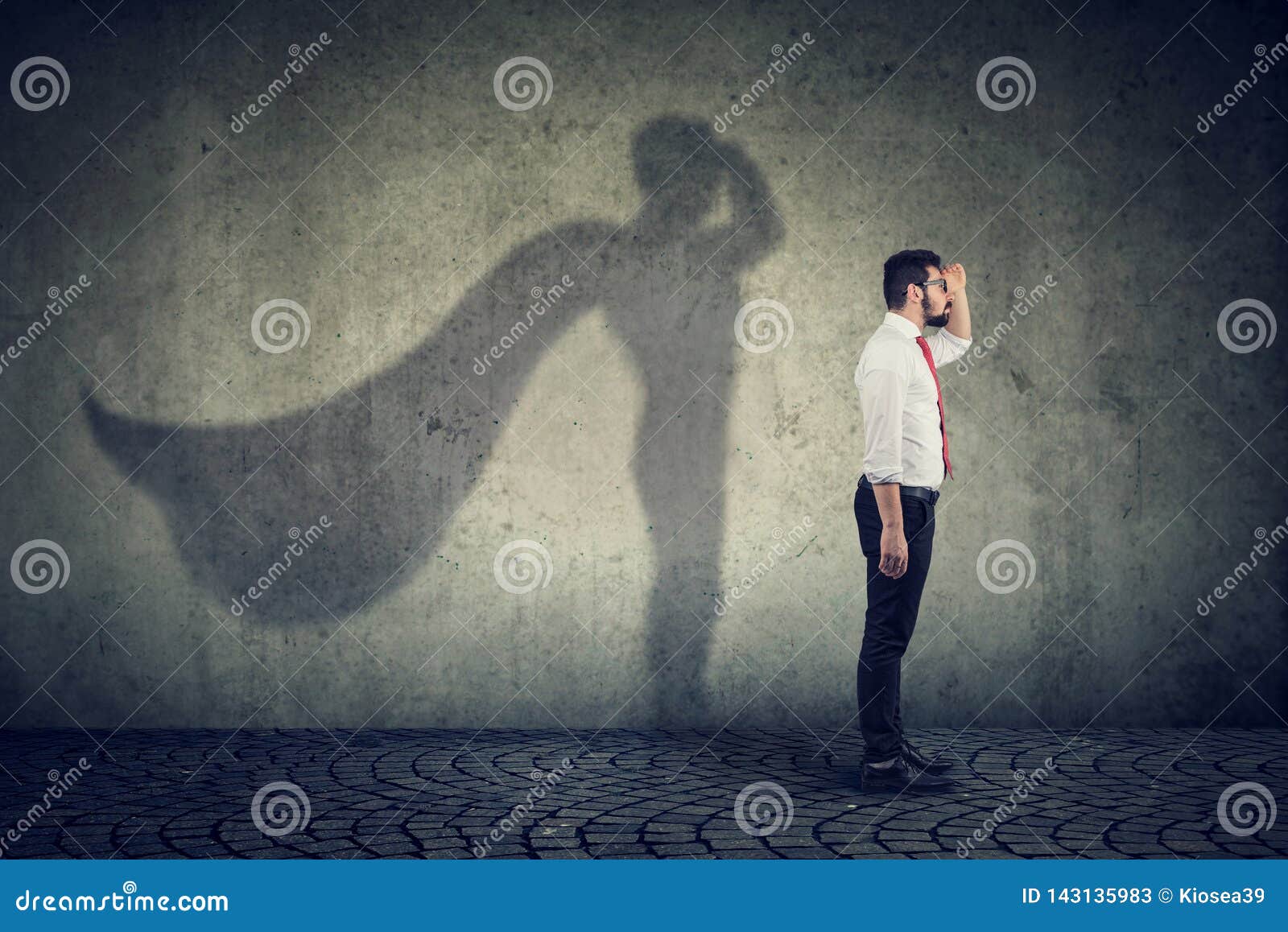 Man Imagining To Be a Super Hero Looking Aspired Stock Illustration ...