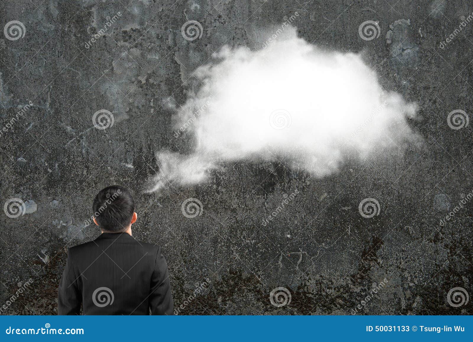 Man Imagining White Cloud Thought Bubble Above His Head Stock Image ...