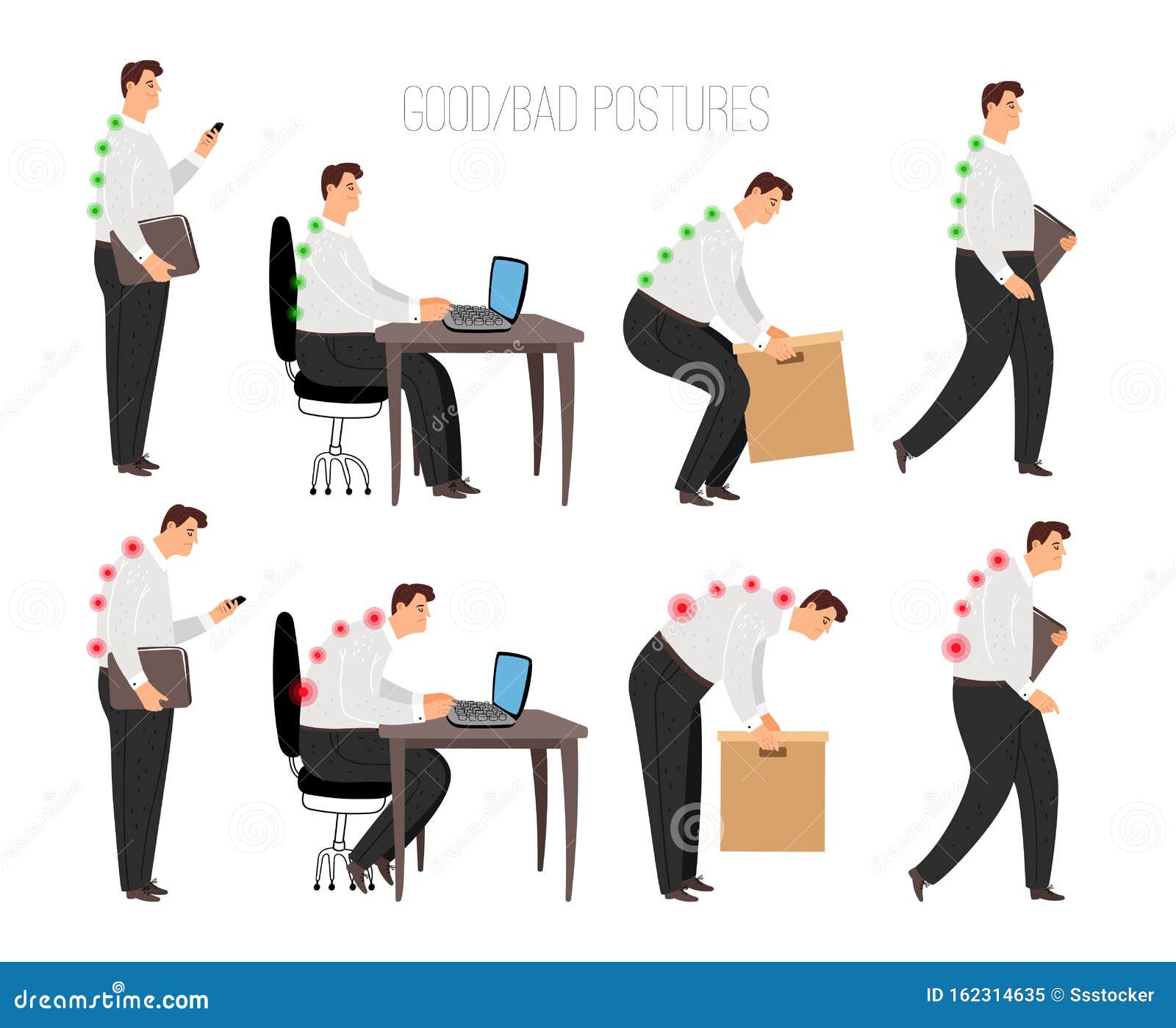 Man Improper and Correct Postures Stock Vector - Illustration of ...